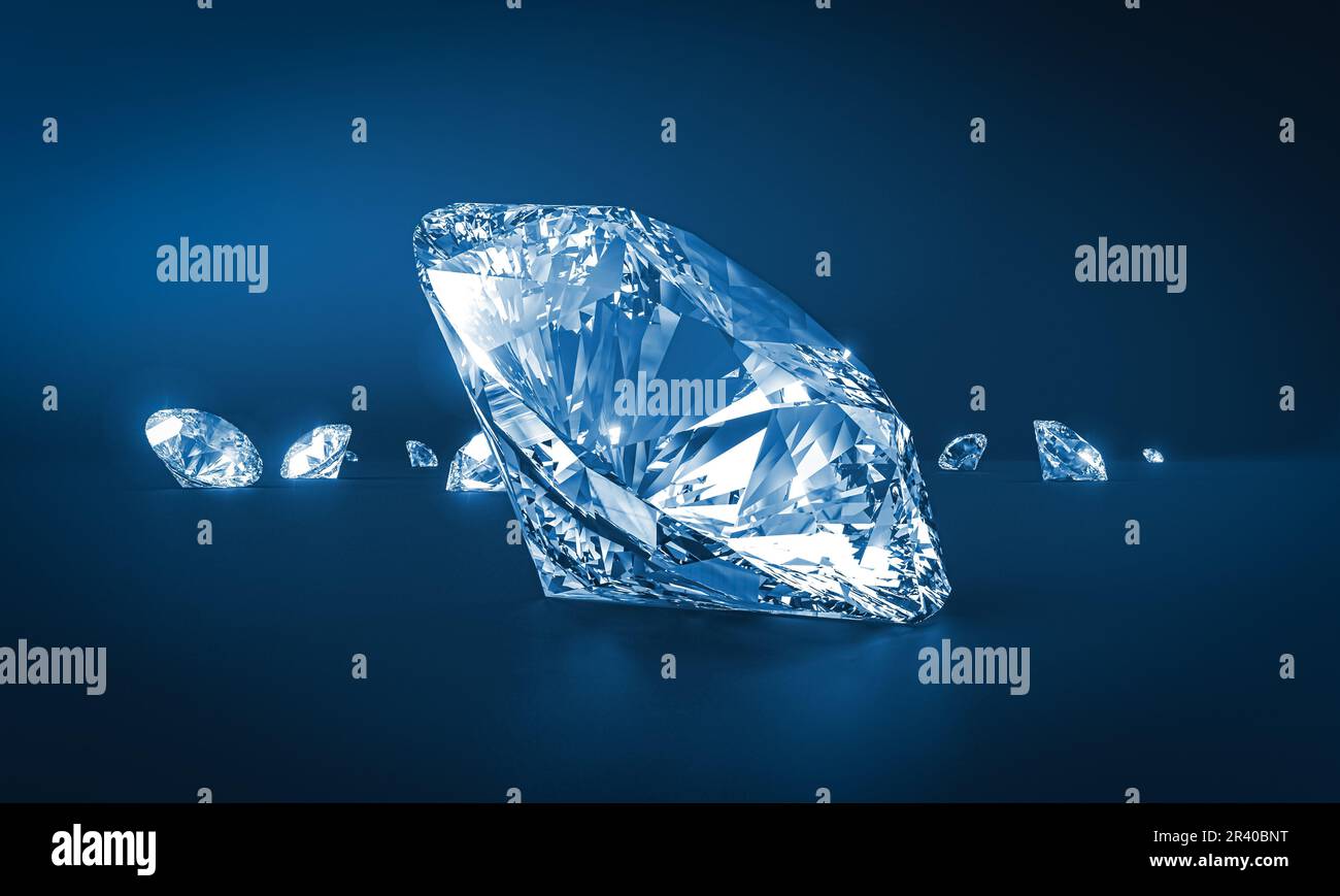 3d diamonds on a blue background. render Stock Photo - Alamy