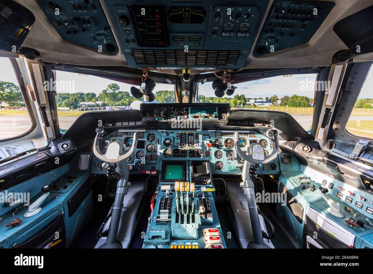 Cockpit of an An-124 Ruslan military transport aircraft of the Russian ...