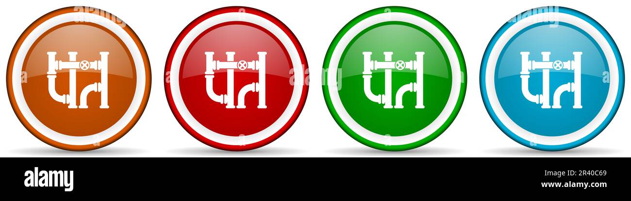 Pipeline, tube, pipe and industrial glossy icons, set of modern design ...