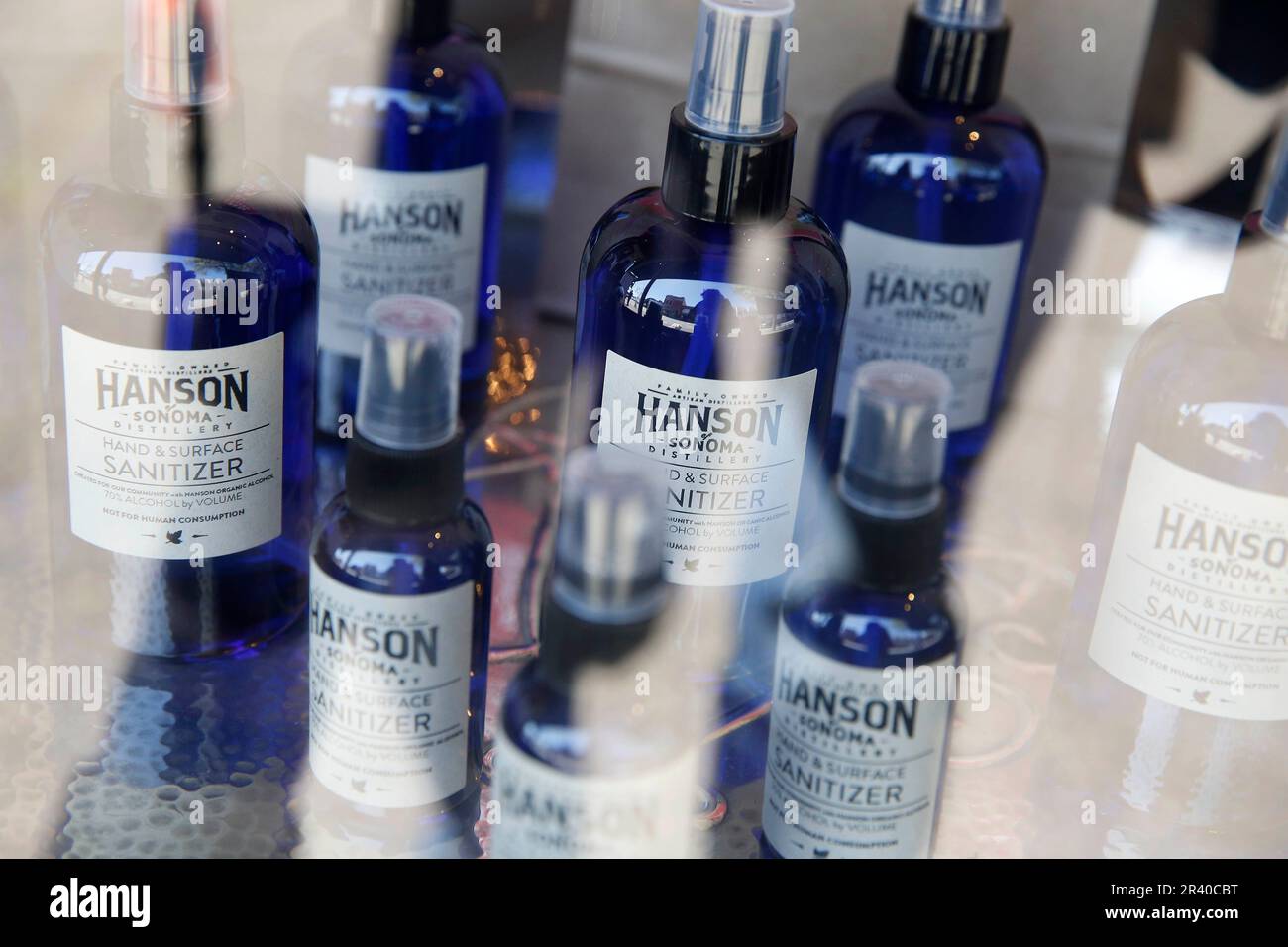 Hand sanitizer made by Hanson of Sonoma Distillery is displayed in the ...