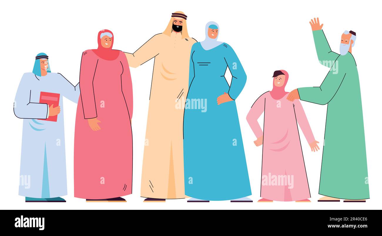 Happy Arab cartoon family in traditional clothes Stock Vector Image ...