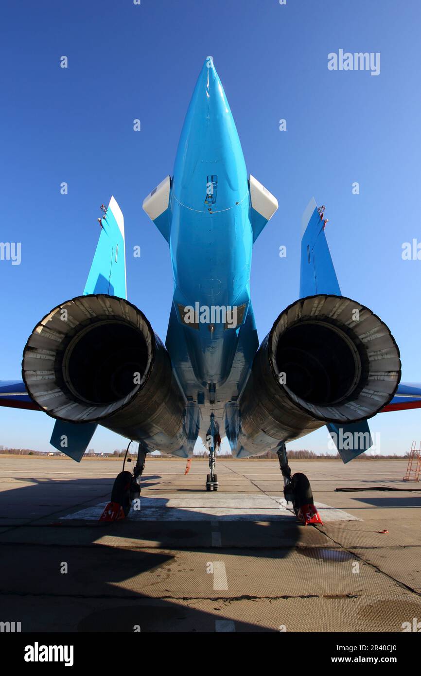 A Su-35S jet fighter of the Russian Knights aerobatics team of the ...