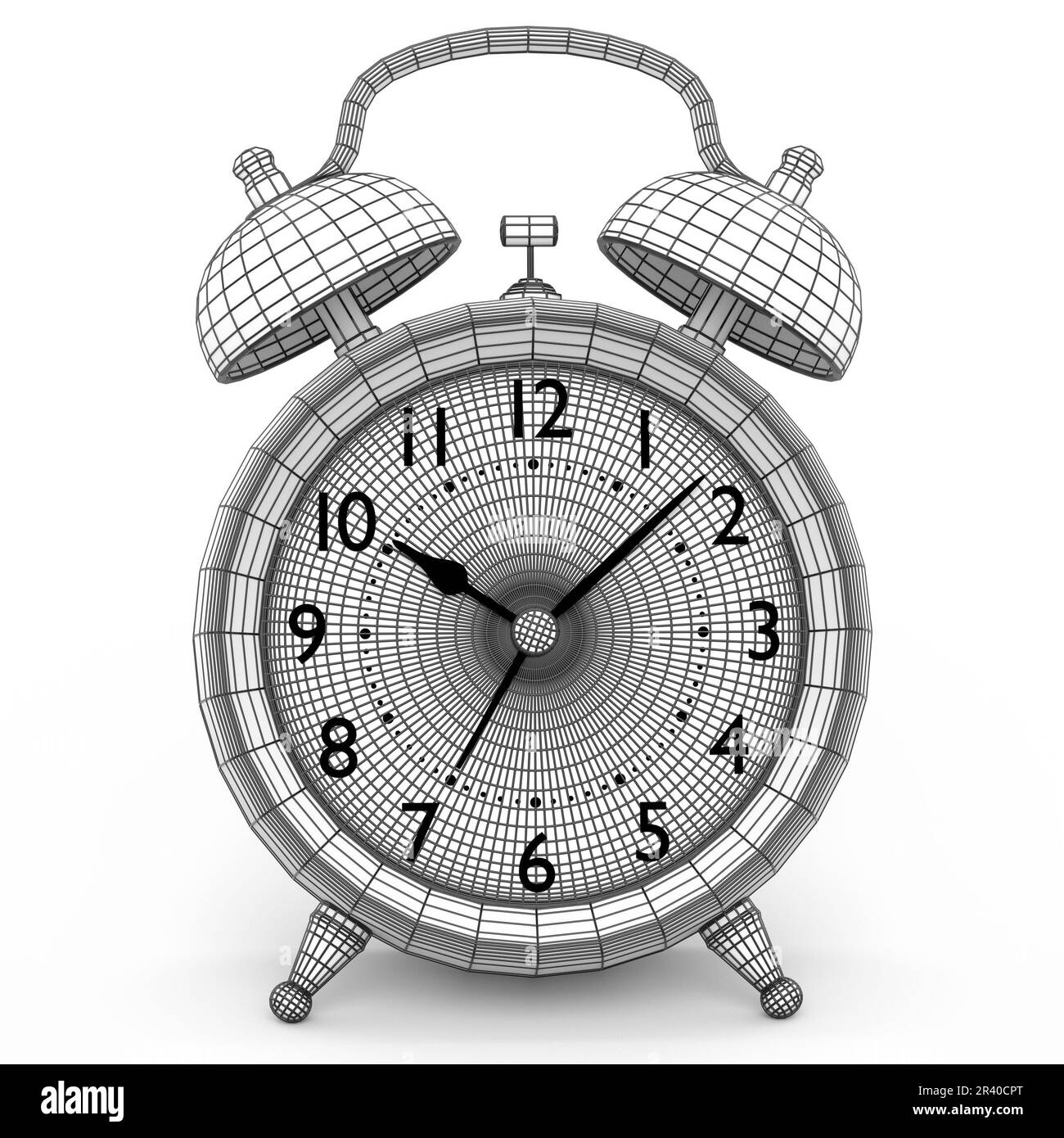 Vintage alarm clock on white background. 3d render concept of layers of ...