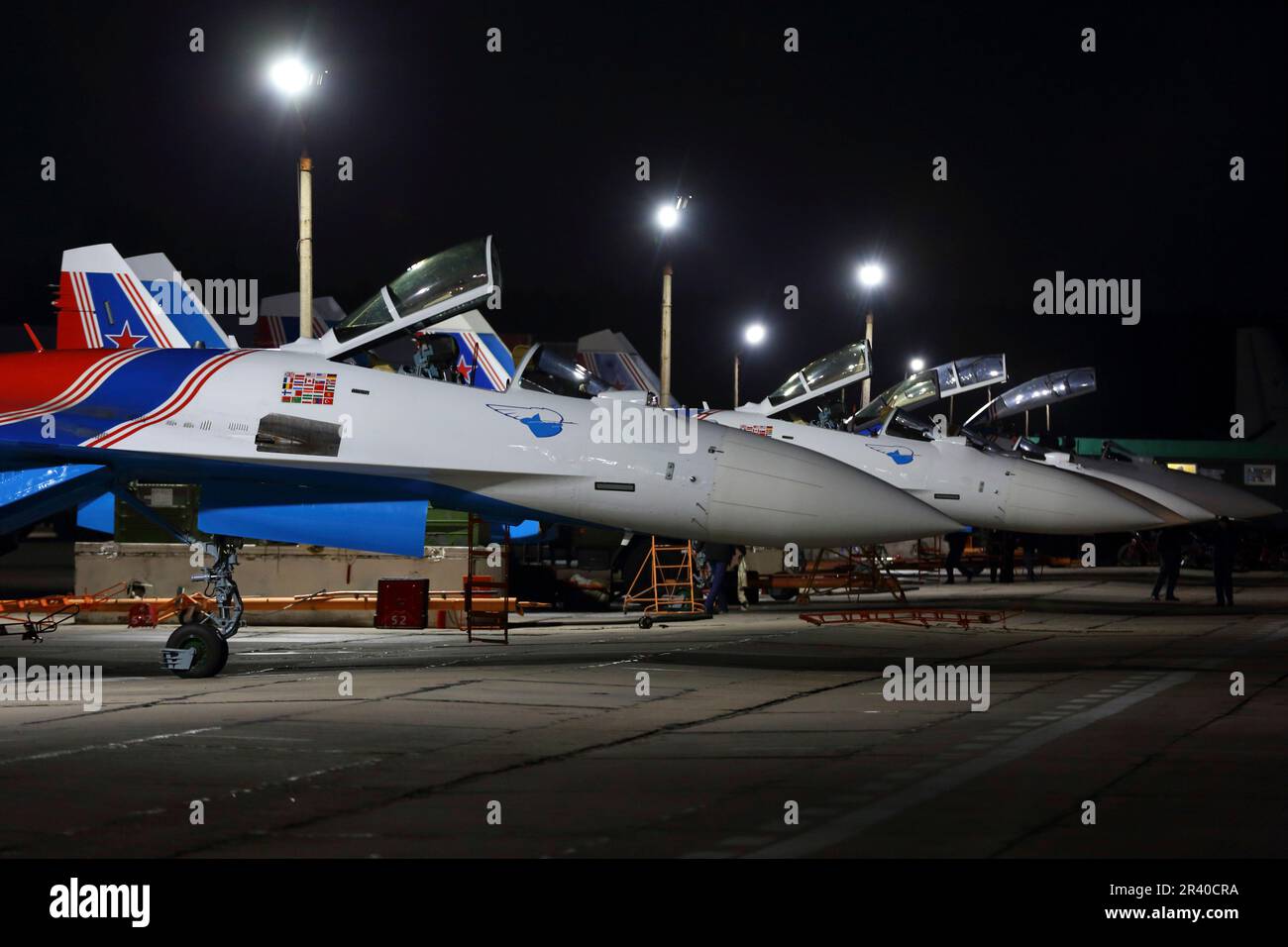 Su-35S jet fighters of the Russian Knights aerobatics team of the ...
