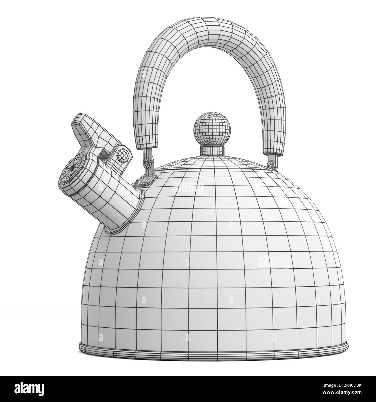 Stainless steel stovetop kettle with whistle isolated on white ...