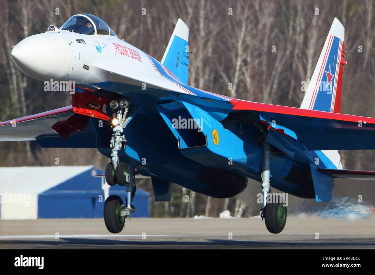 A Su-35S jet fighter of the Russian Knights aerobatics team of the ...