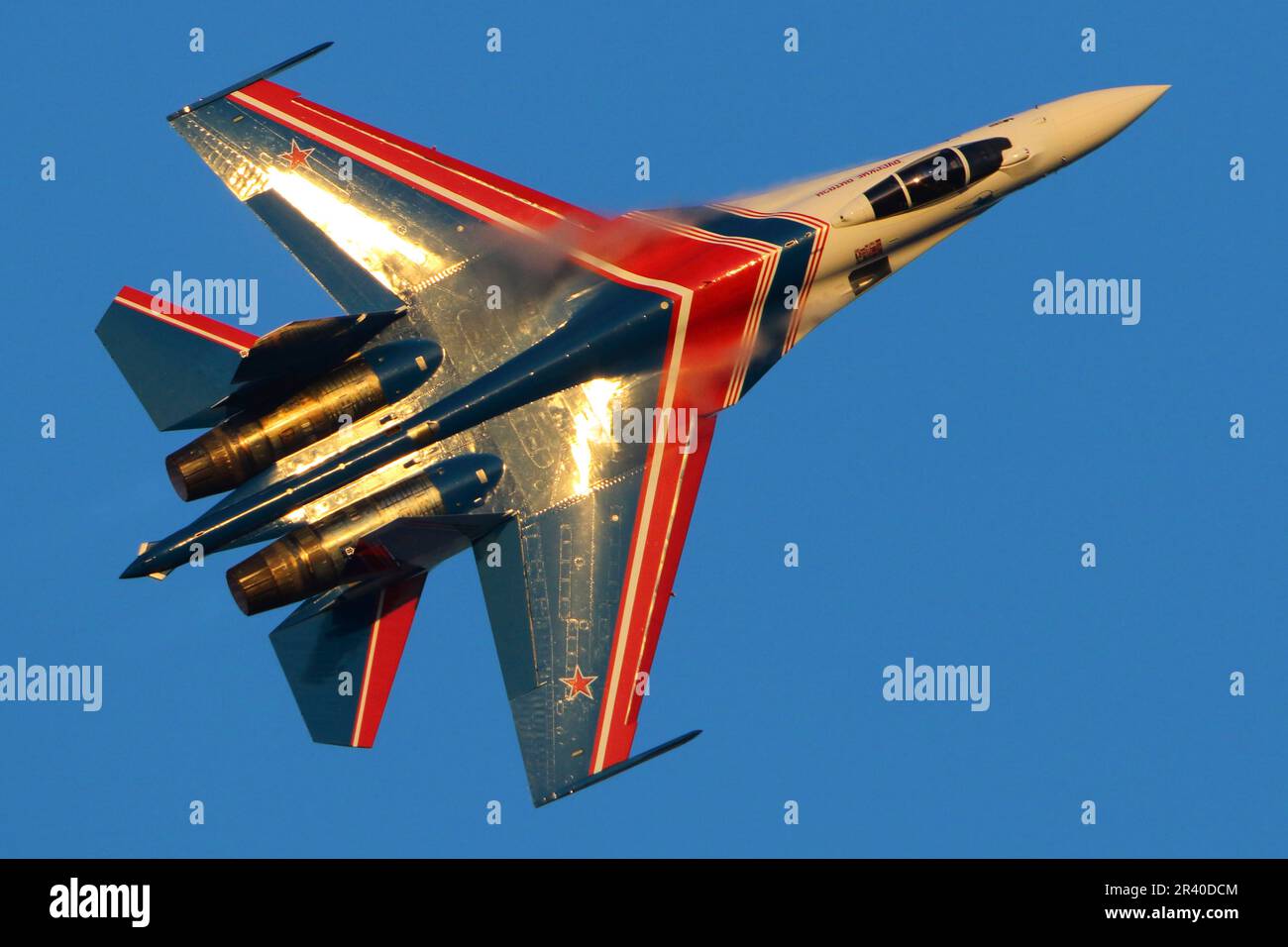 A Su-35S jet fighter of the Russian Knights aerobatics team of the ...