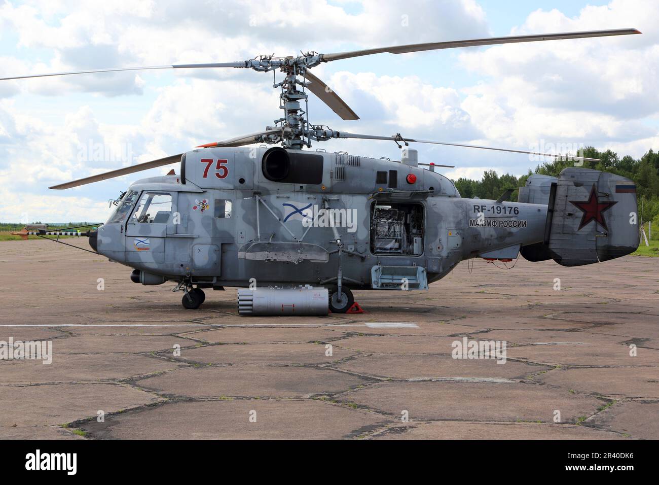 A Ka-29 strike and infantry helicopter of the Russian Navy on a parking ...