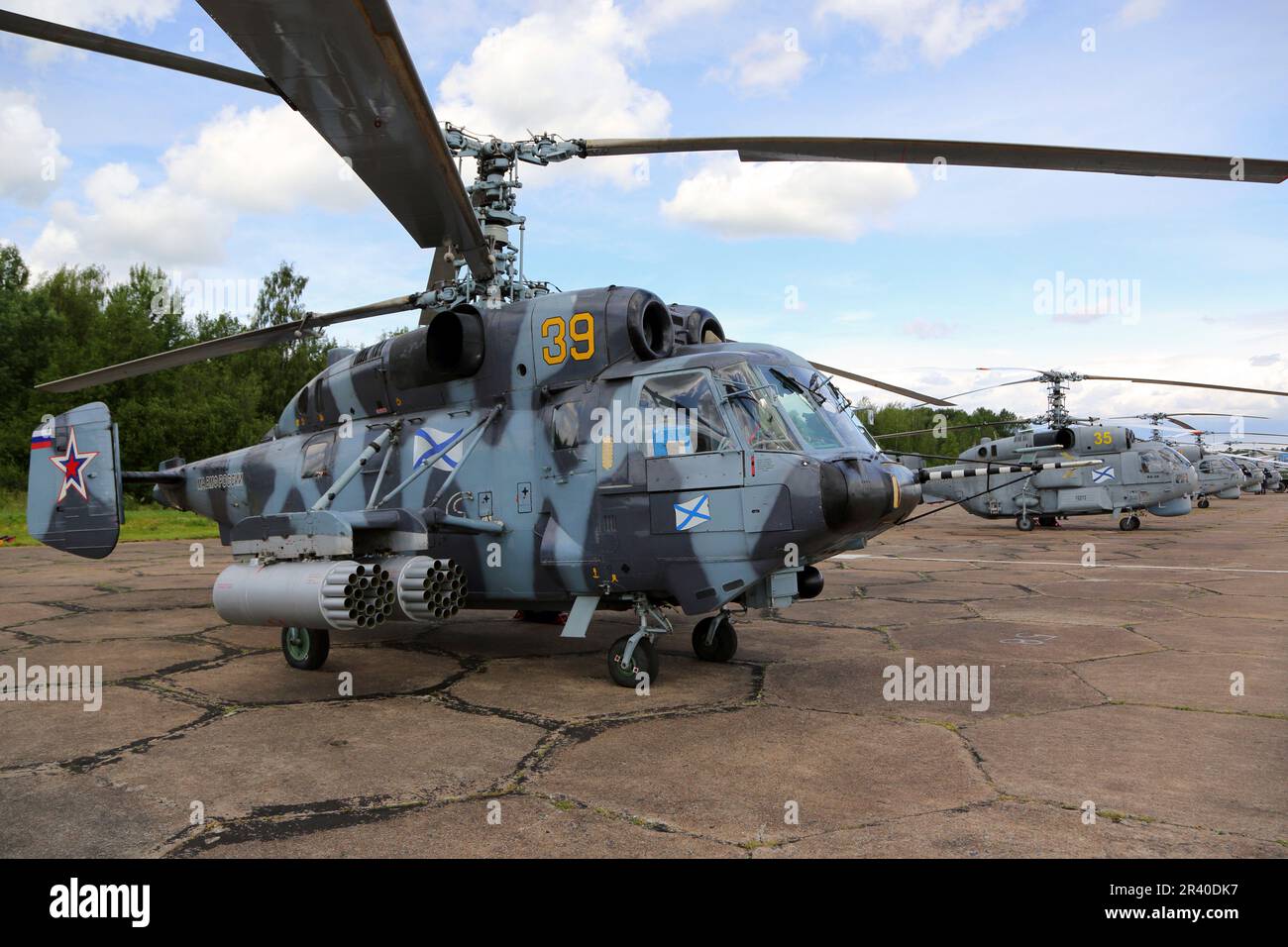 Ka-29 strike and infantry helicopters of the Russian Navy on a parking ...