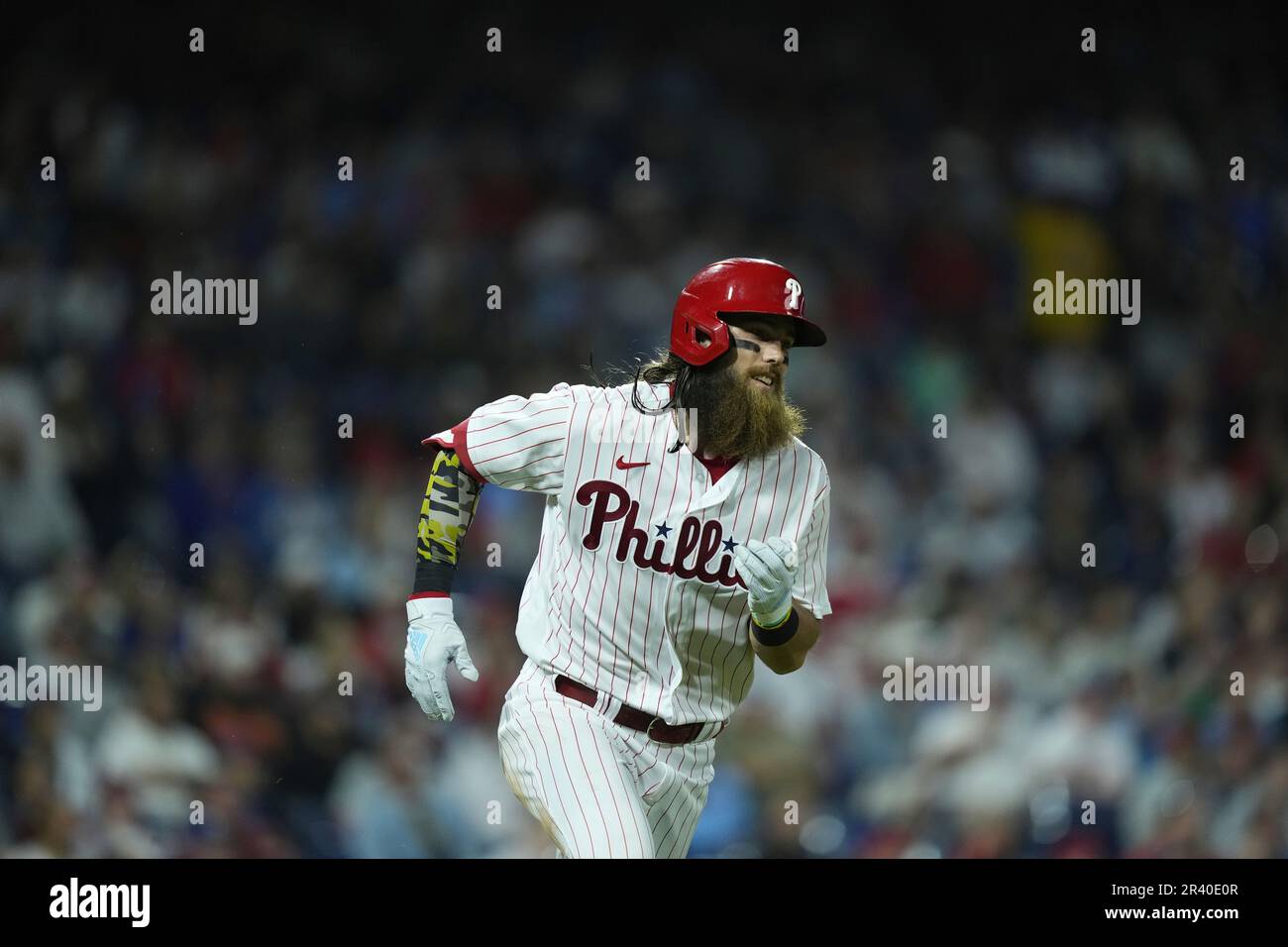 Philadelphia Phillies' Brandon Marsh plays during the seventh inning of ...