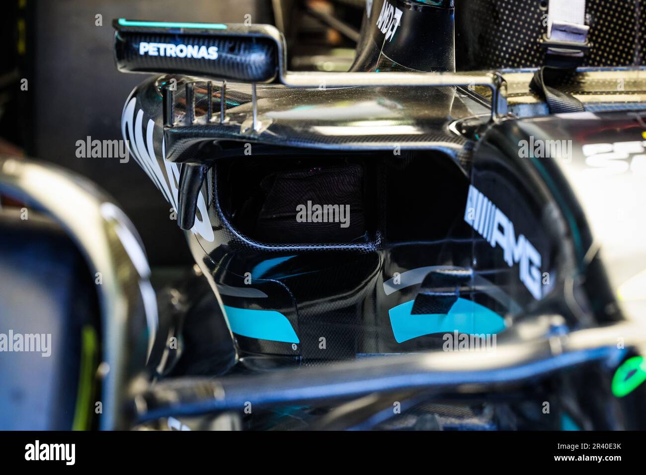 Mercedes AMG F1 Team W14, mechanical detail of the new side pods in the pitlane during the ...