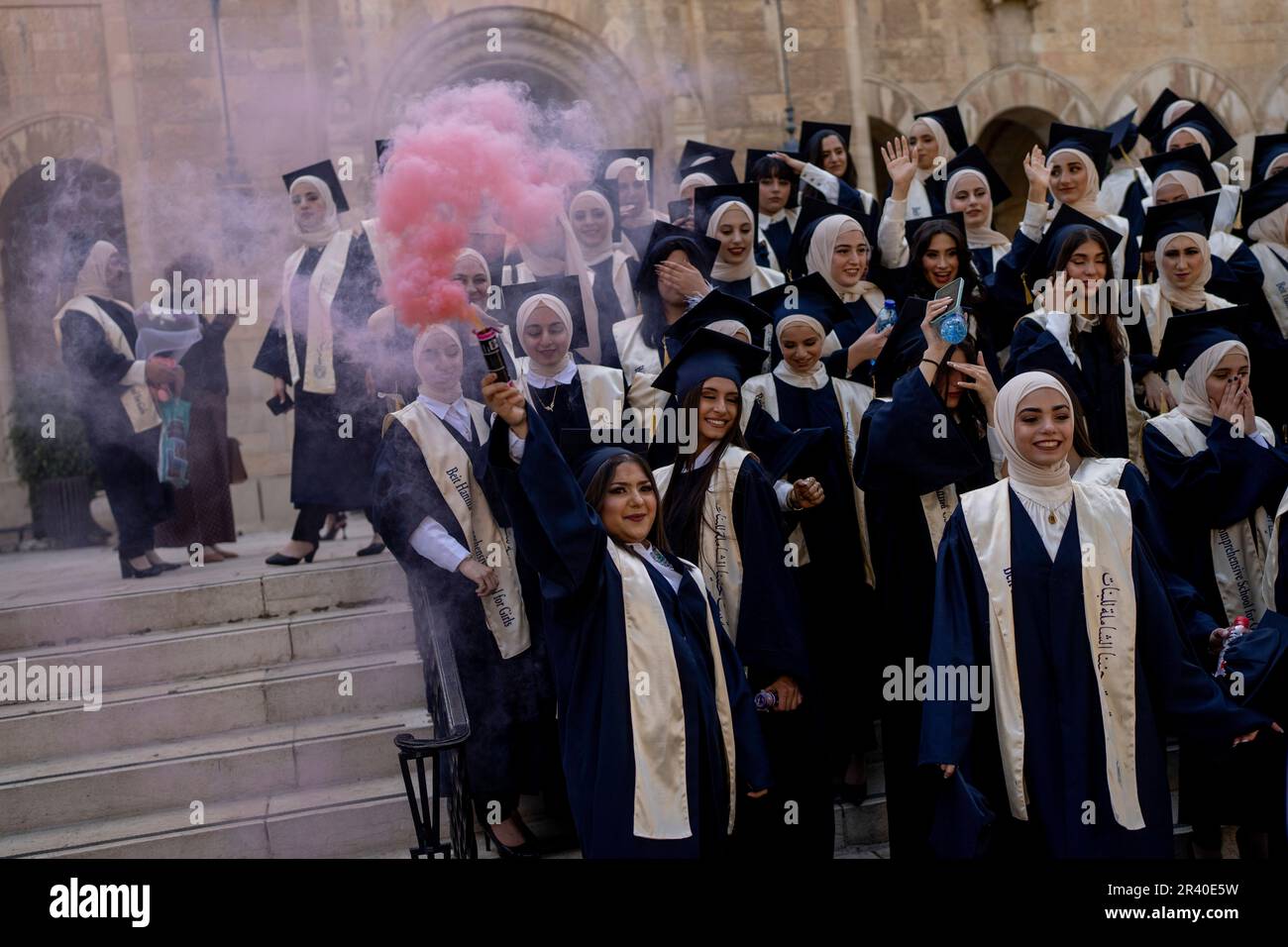 Palestinian school girls from the east Jerusalem neighborhood of Beit ...