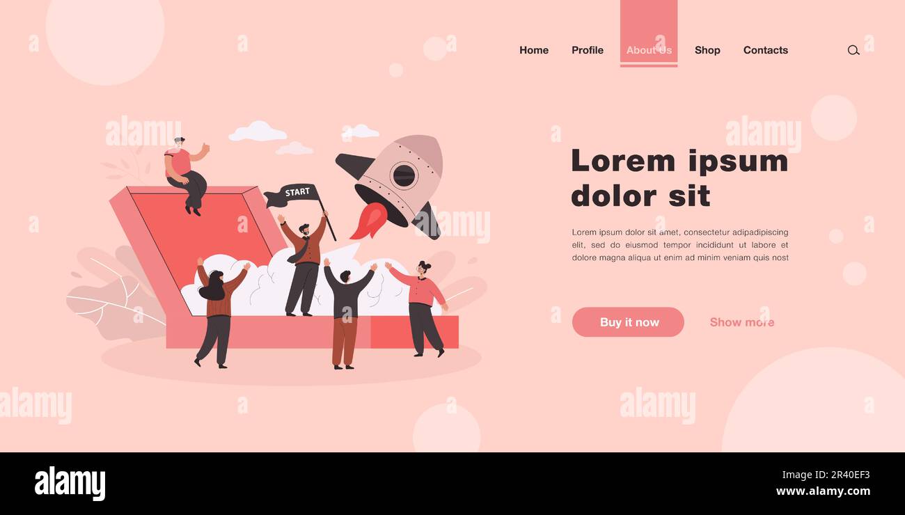 Cartoon launching new business project flat vector illustration Stock ...