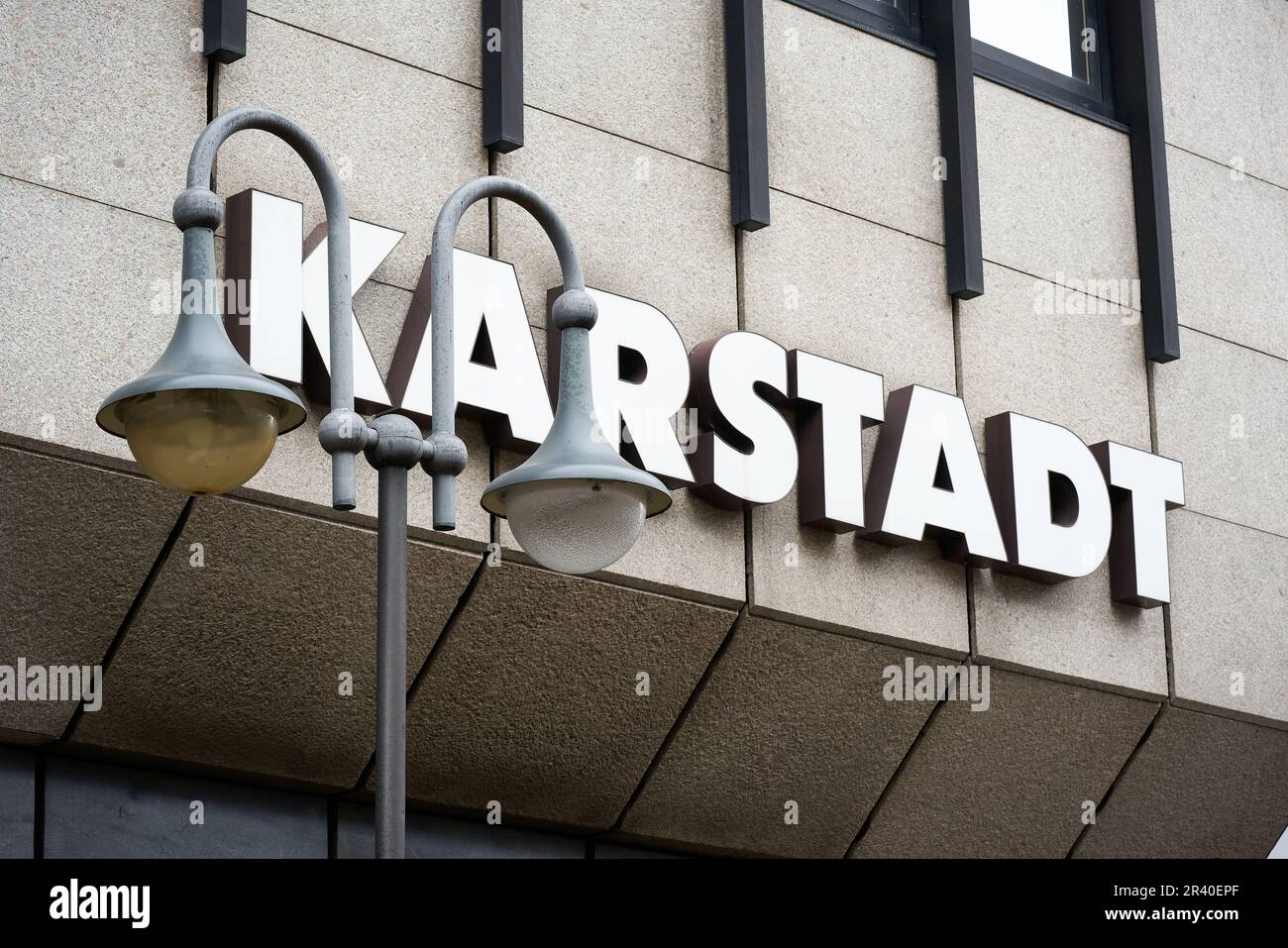 Lettering and neon sign of the department store group Karstadt at a ...