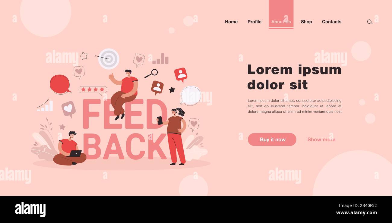 Cartoon tiny people getting or giving feedback online Stock Vector ...