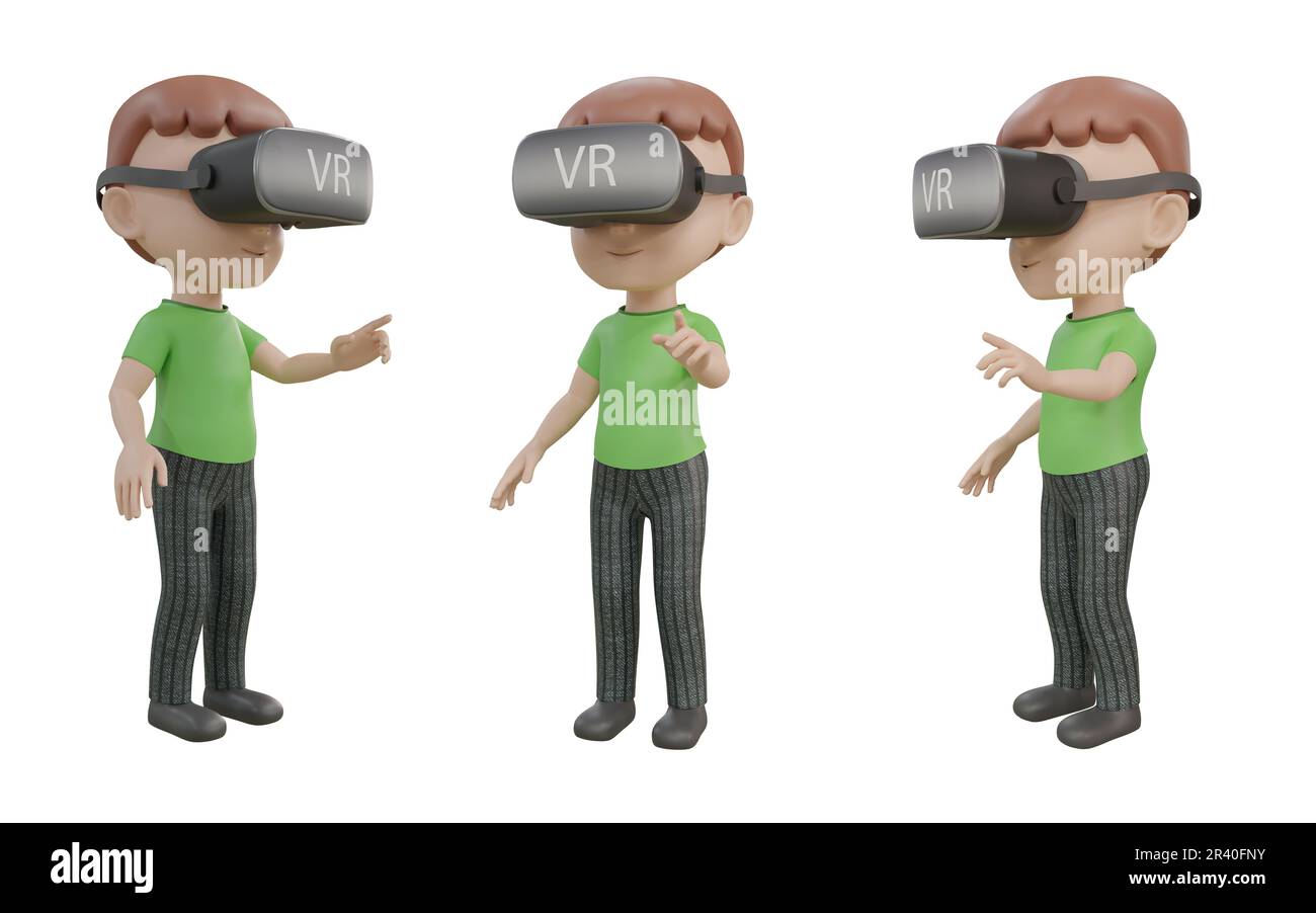3D rendered image of a cartoon boy wearing Virtual reality headset in ...