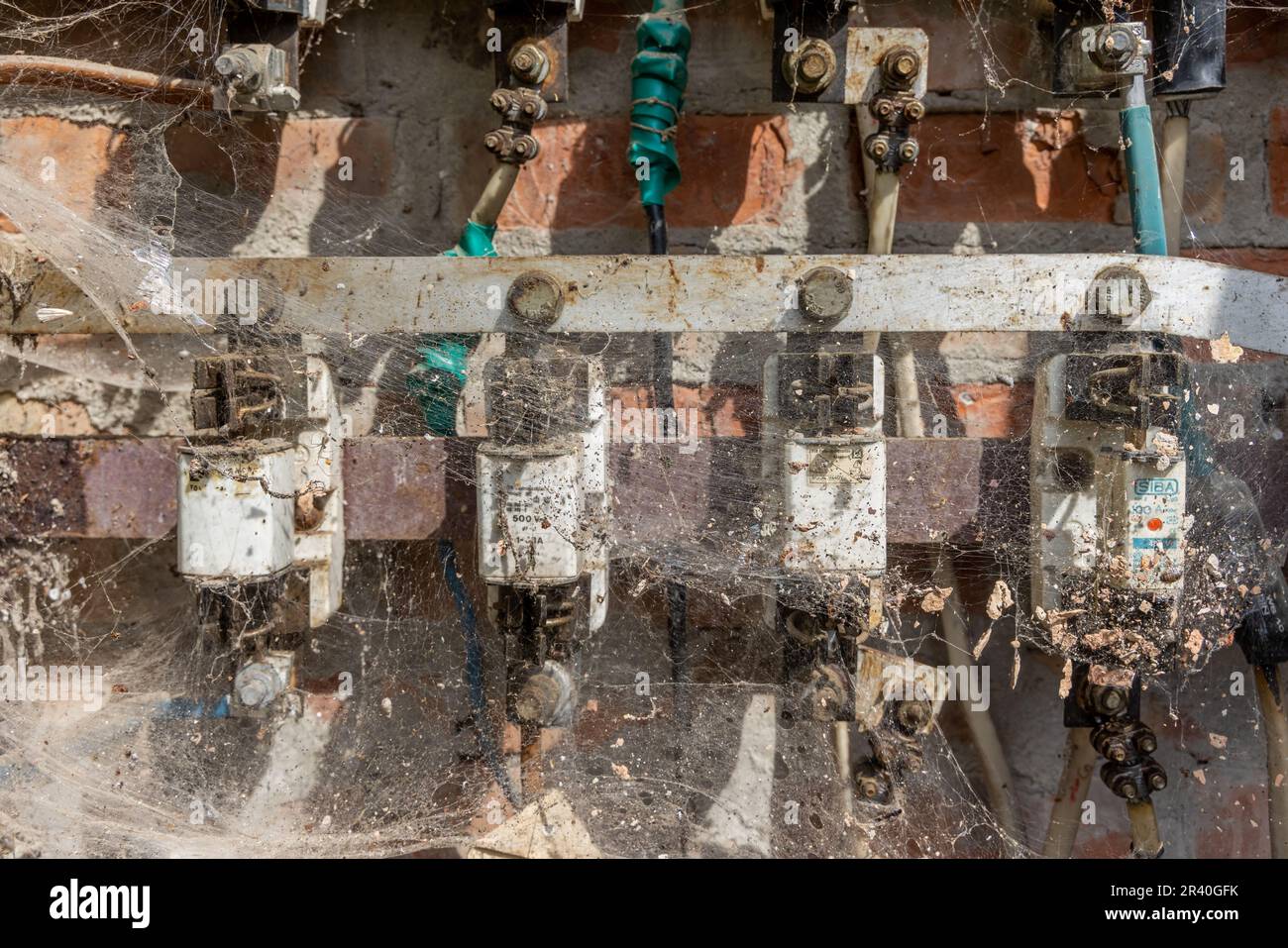 Old brick power distributor energy network Stock Photo - Alamy
