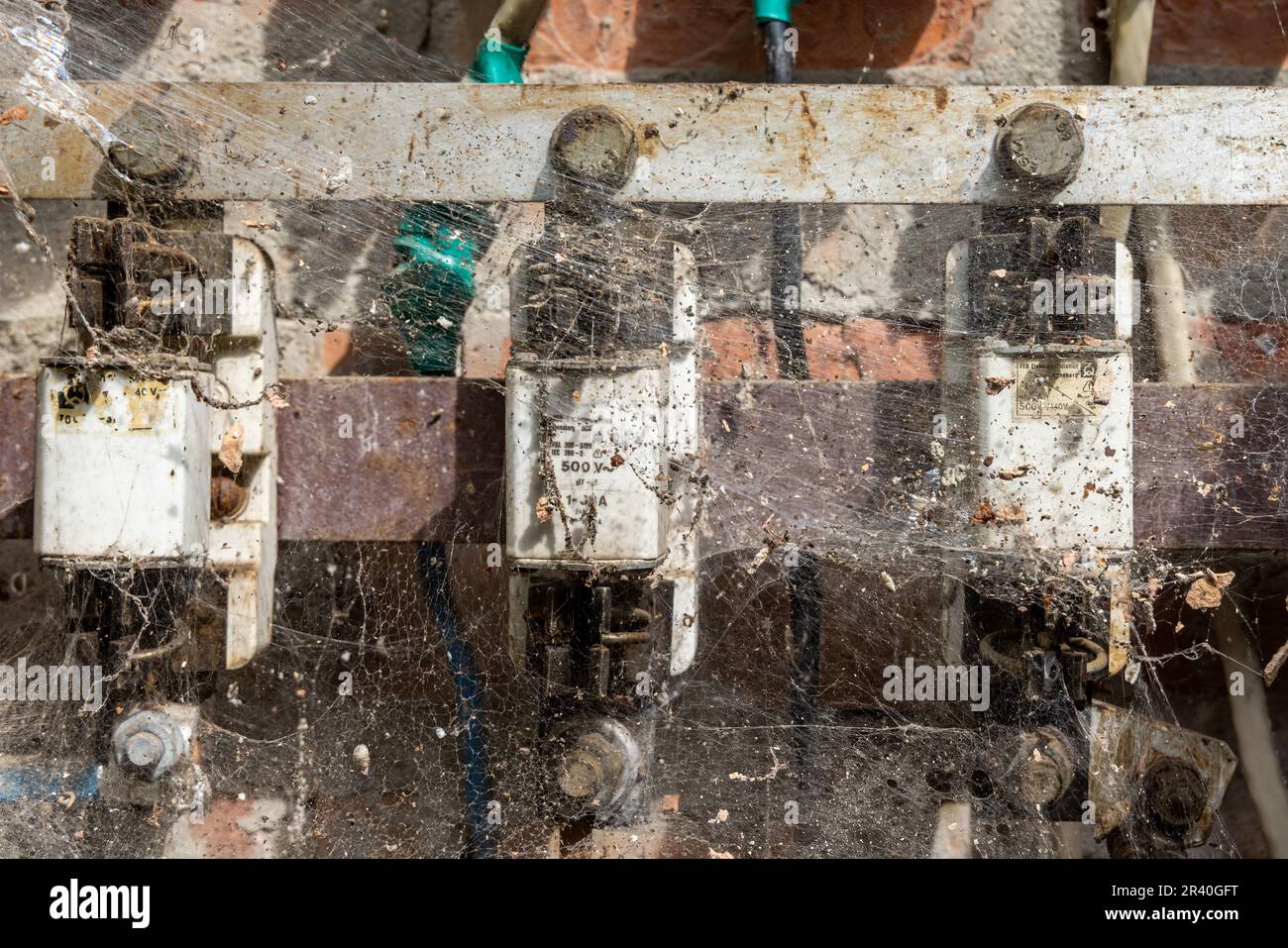 Old brick power distributor energy network Stock Photo - Alamy
