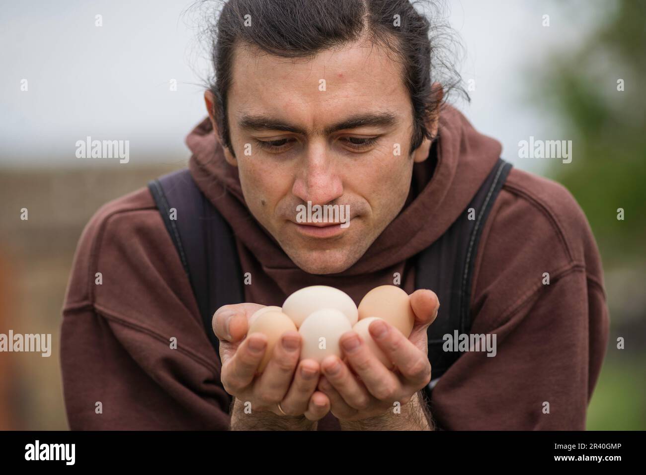 Man holding chicken egg hi-res stock photography and images - Alamy