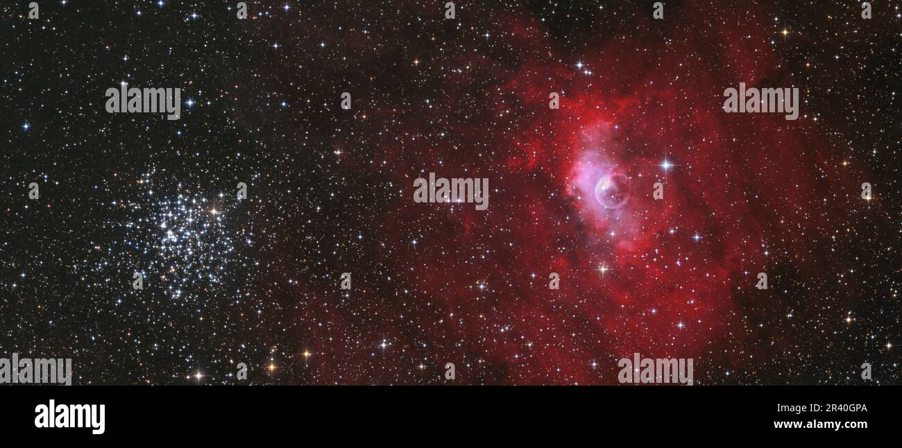 The Bubble Nebula and open star cluster Messier 52 Stock Photo - Alamy