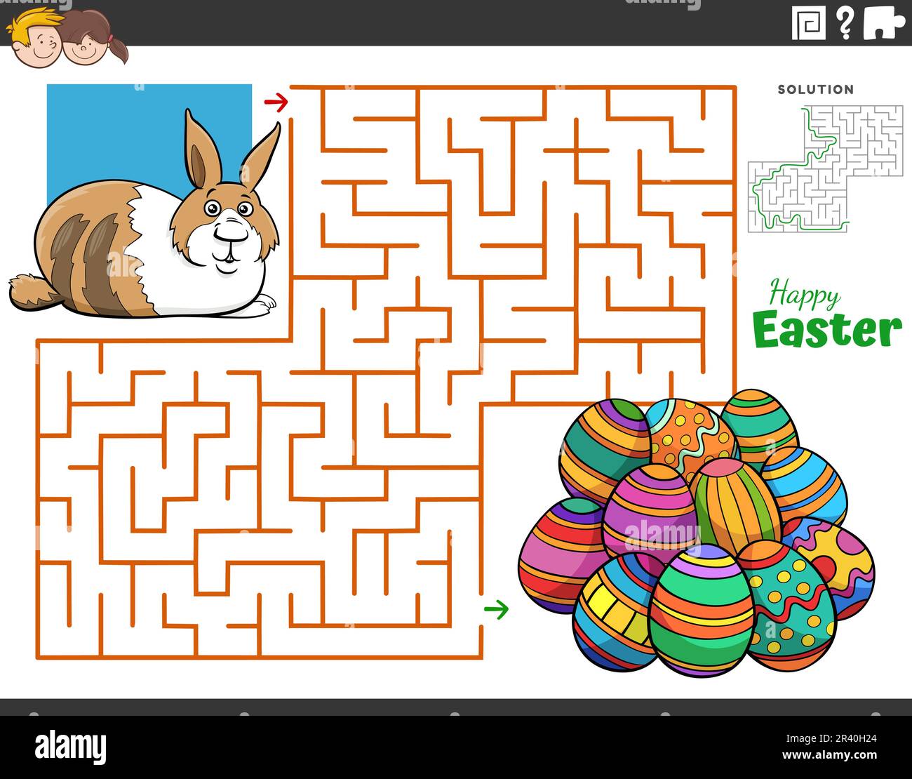 Maze with cartoon Easter Bunny and Easter eggs Stock Photo - Alamy