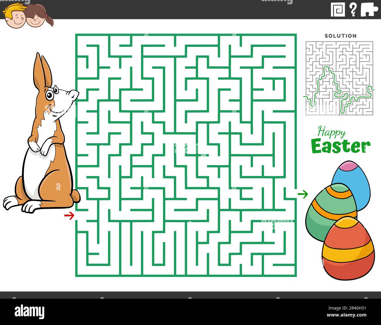Maze with cartoon Easter Bunny and Easter eggs Stock Photo - Alamy