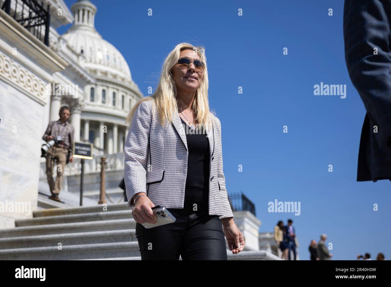 Rep. Marjorie Taylor Greene (R-Ga.) departs a vote outside the U.S ...