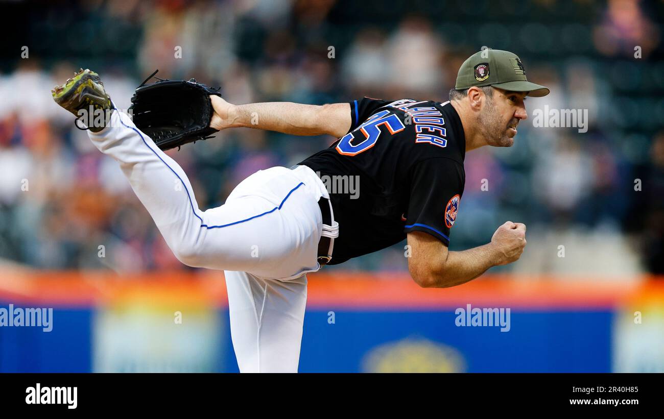 New York Mets starting pitcher Justin Verlander, follows through on a ...
