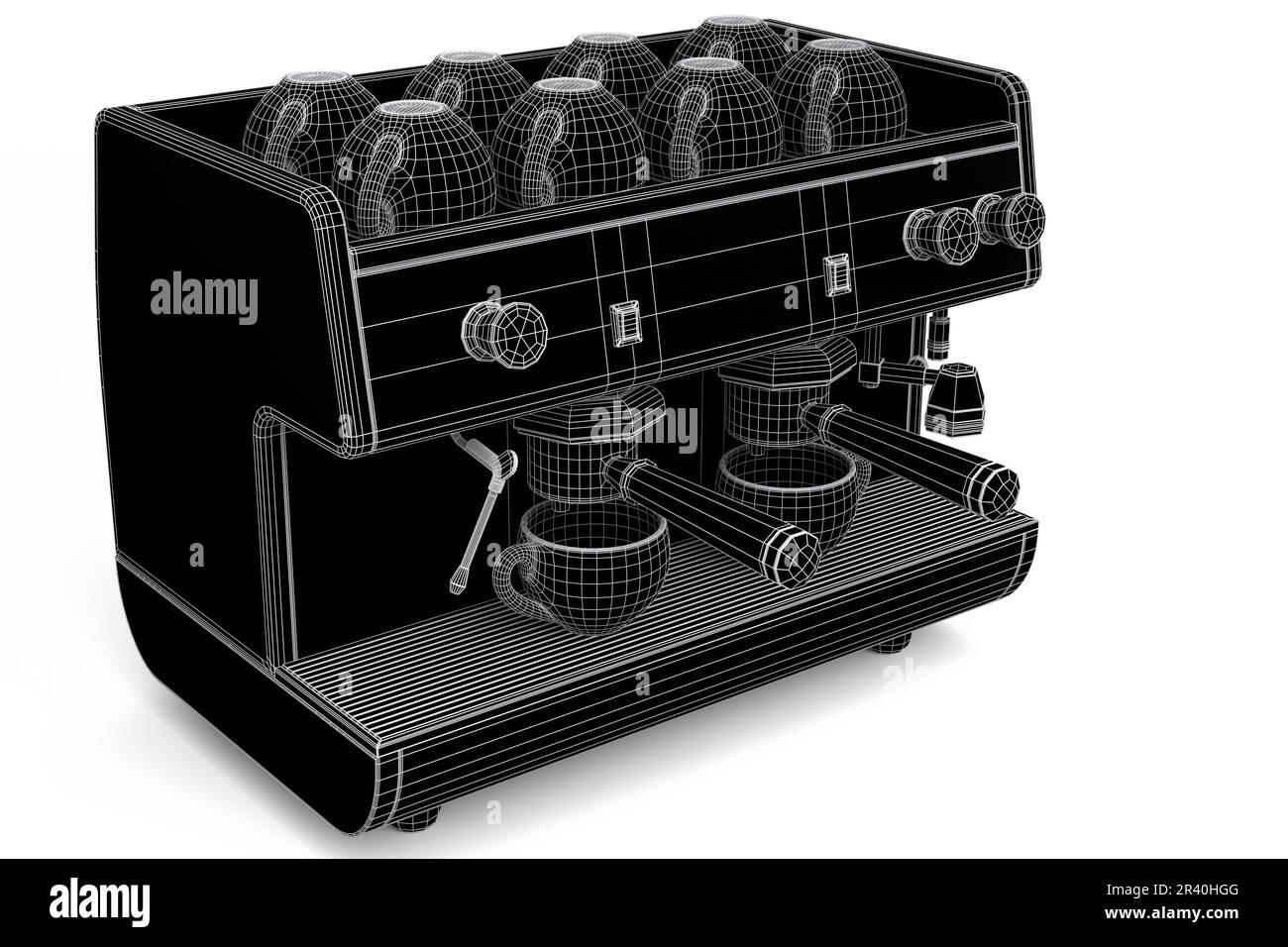 Professional espresso coffee machine with horn for two cups isolated on ...