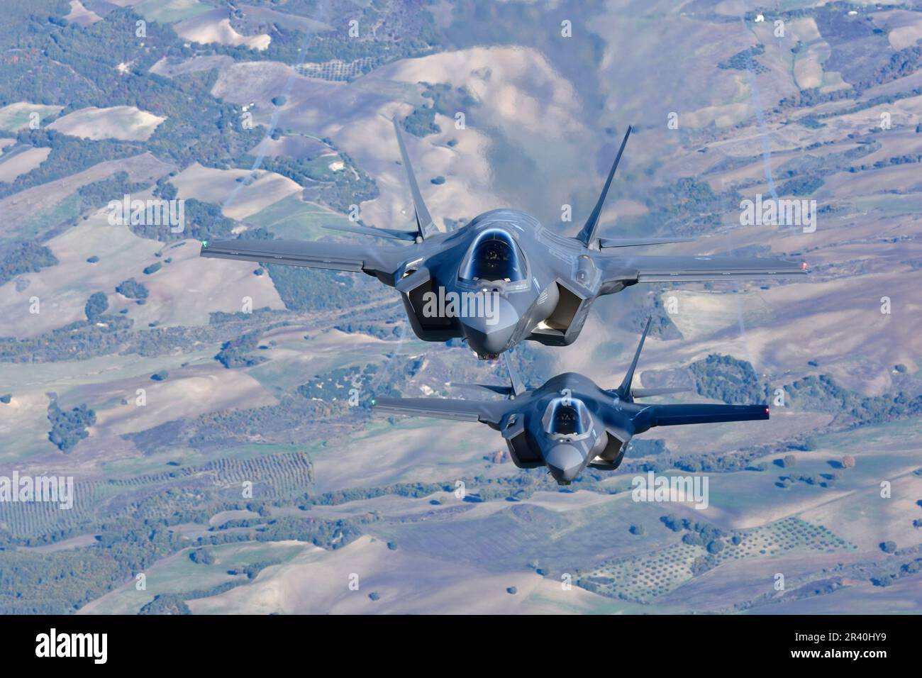 Italian Air Force F-35A and F-35B aircraft flying over Southern Italy ...