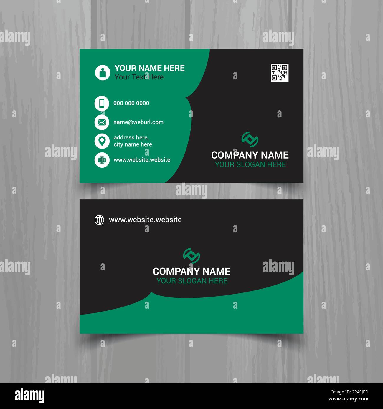 Horizontal Green and deep grey color business card vector template ...