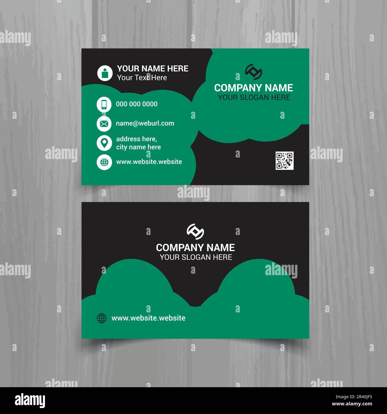 Horizontal Green and deep grey color business card vector template ...