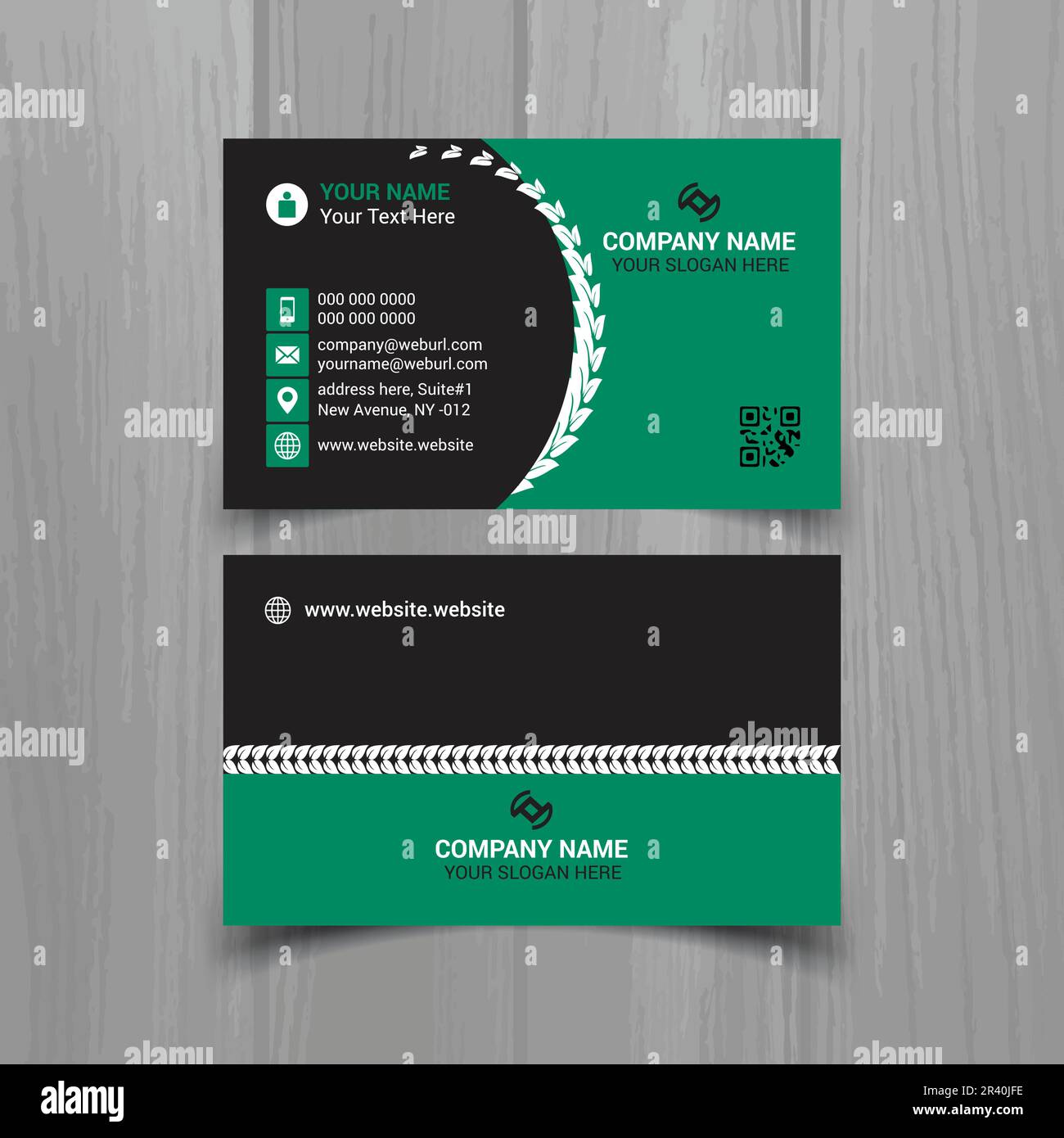 Horizontal Green and deep grey color business card vector template ...