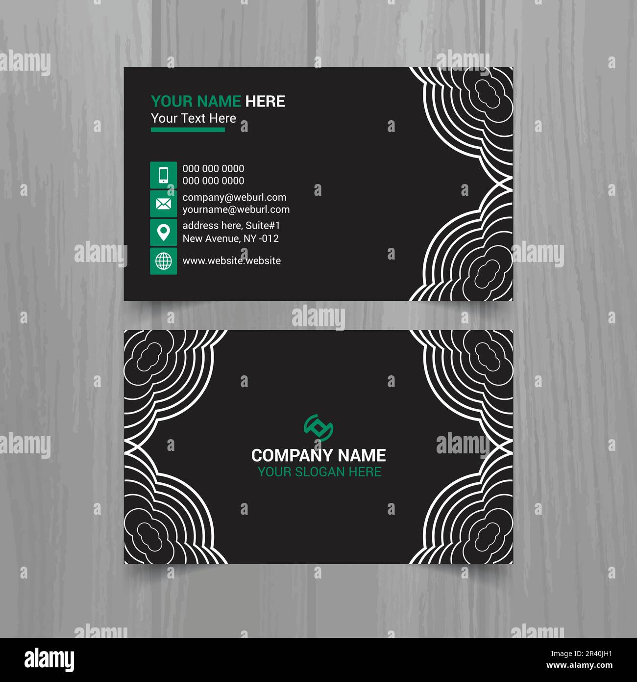 Horizontal Green and deep grey color business card vector template ...