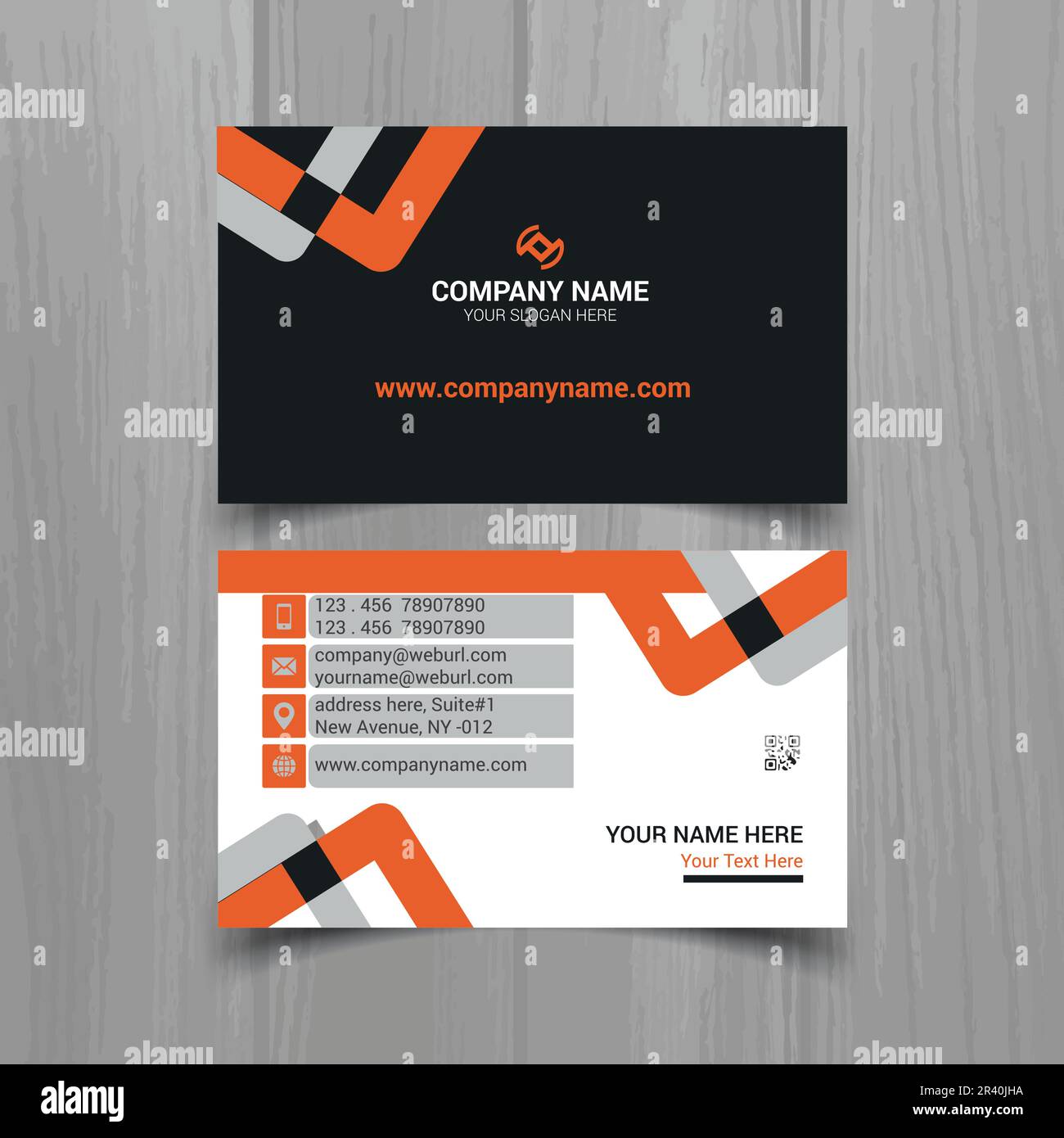Horizontal White, Orange and deep grey color business card vector ...