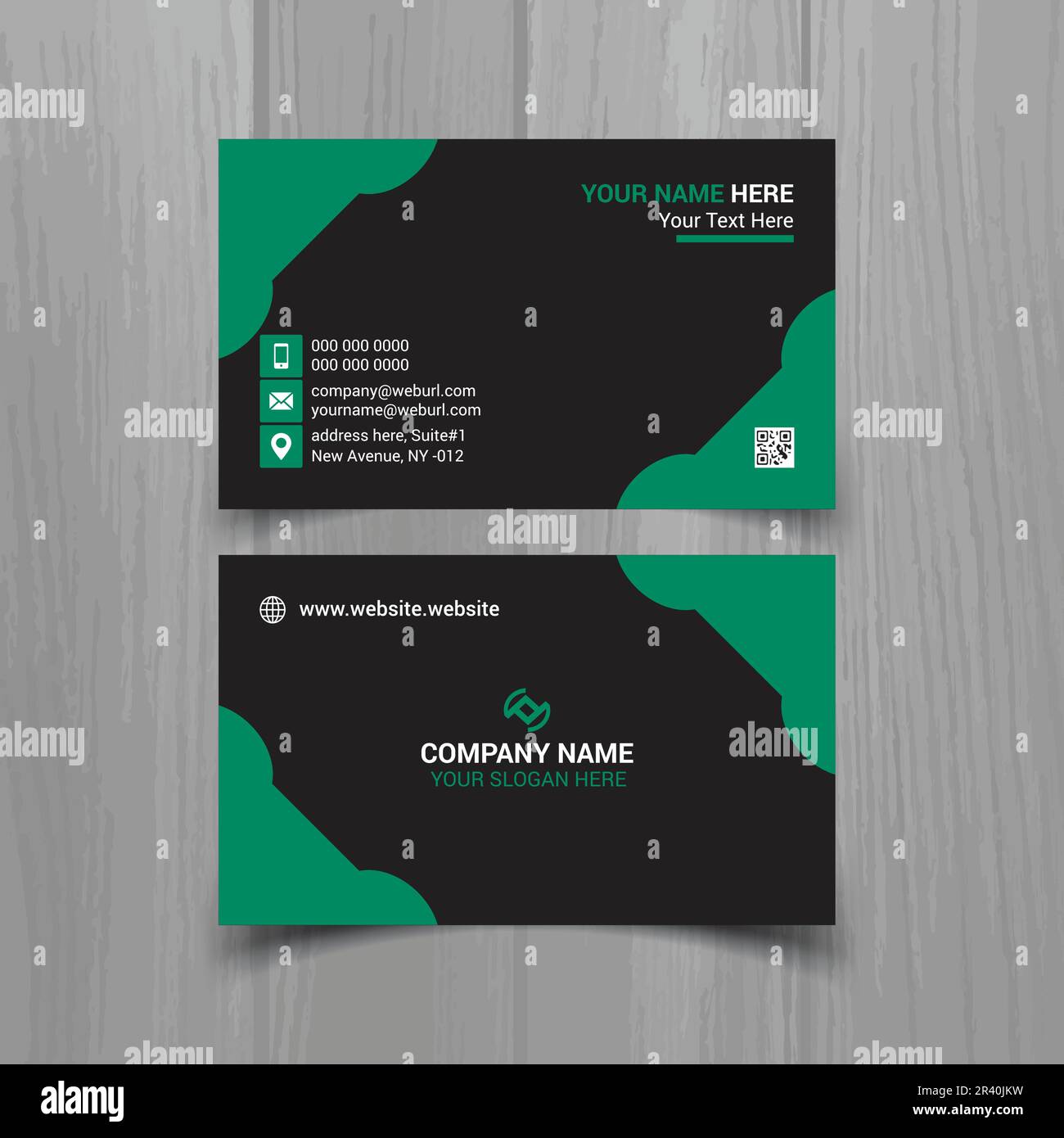 Horizontal Green and deep grey color business card vector template ...