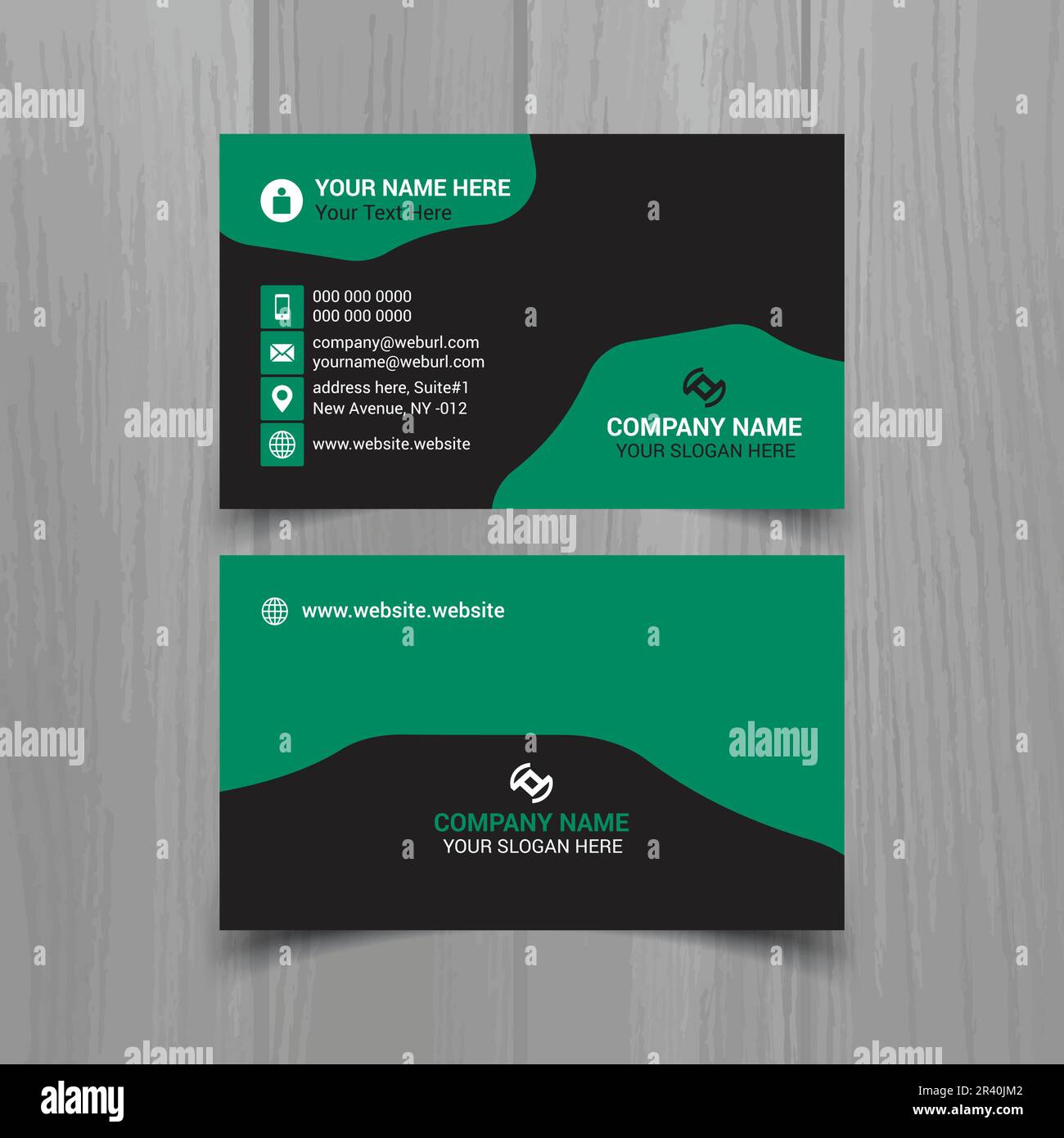 Horizontal Green and deep grey color business card vector template ...