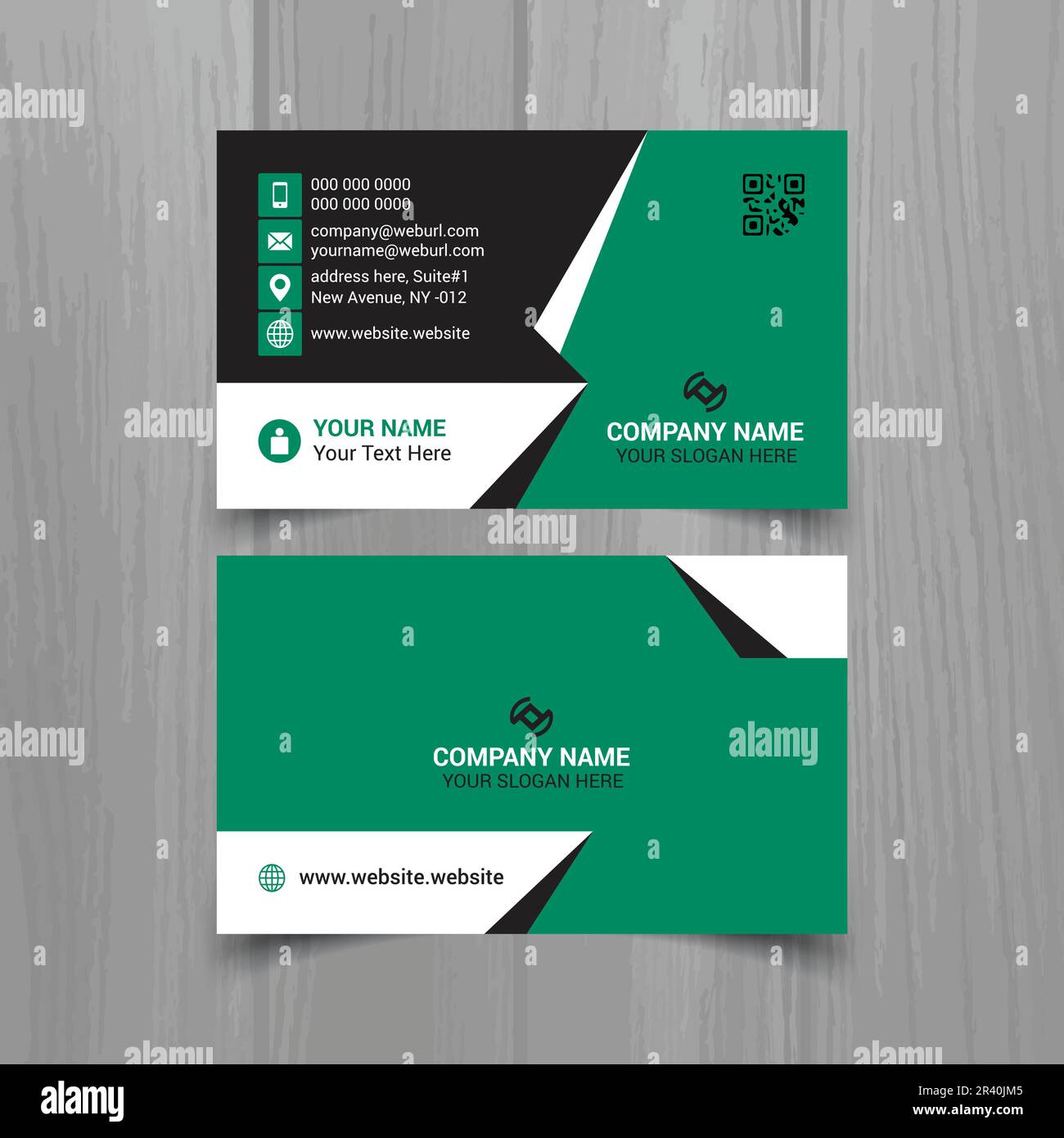 Horizontal Green And Deep Grey Color Business Card Vector Template Simple Clean Layout Design