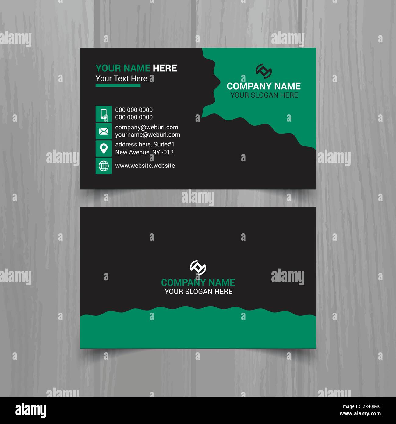 Horizontal Green and deep grey color business card vector template ...