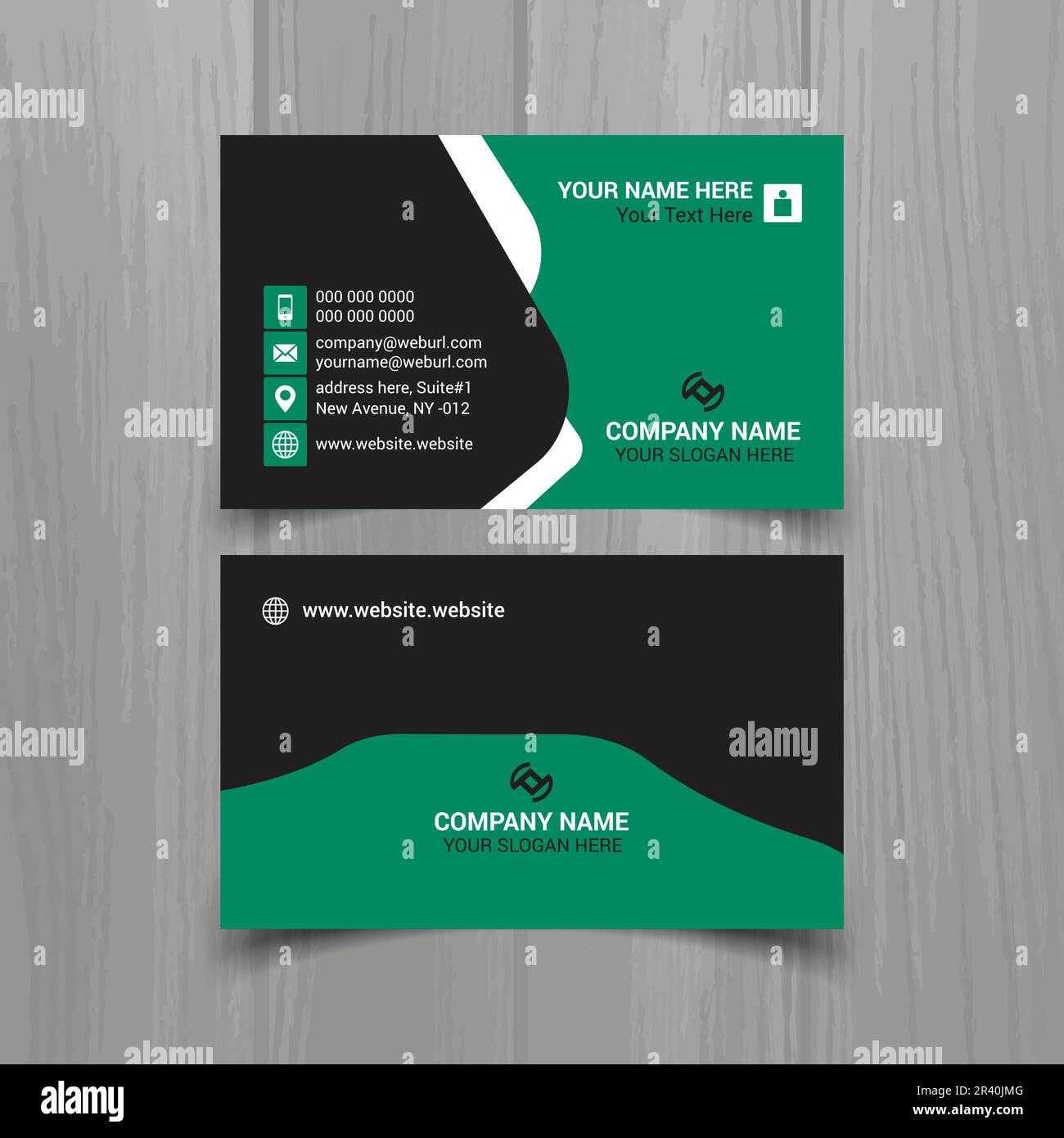 Horizontal Green and deep grey color business card vector template ...