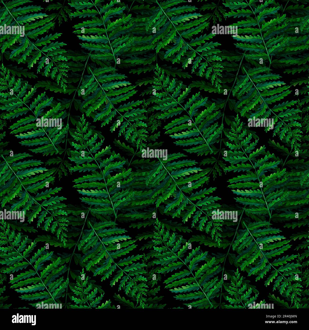 Seamless pattern fern watercolor hand painted illustration in green colors, greenery branch ...