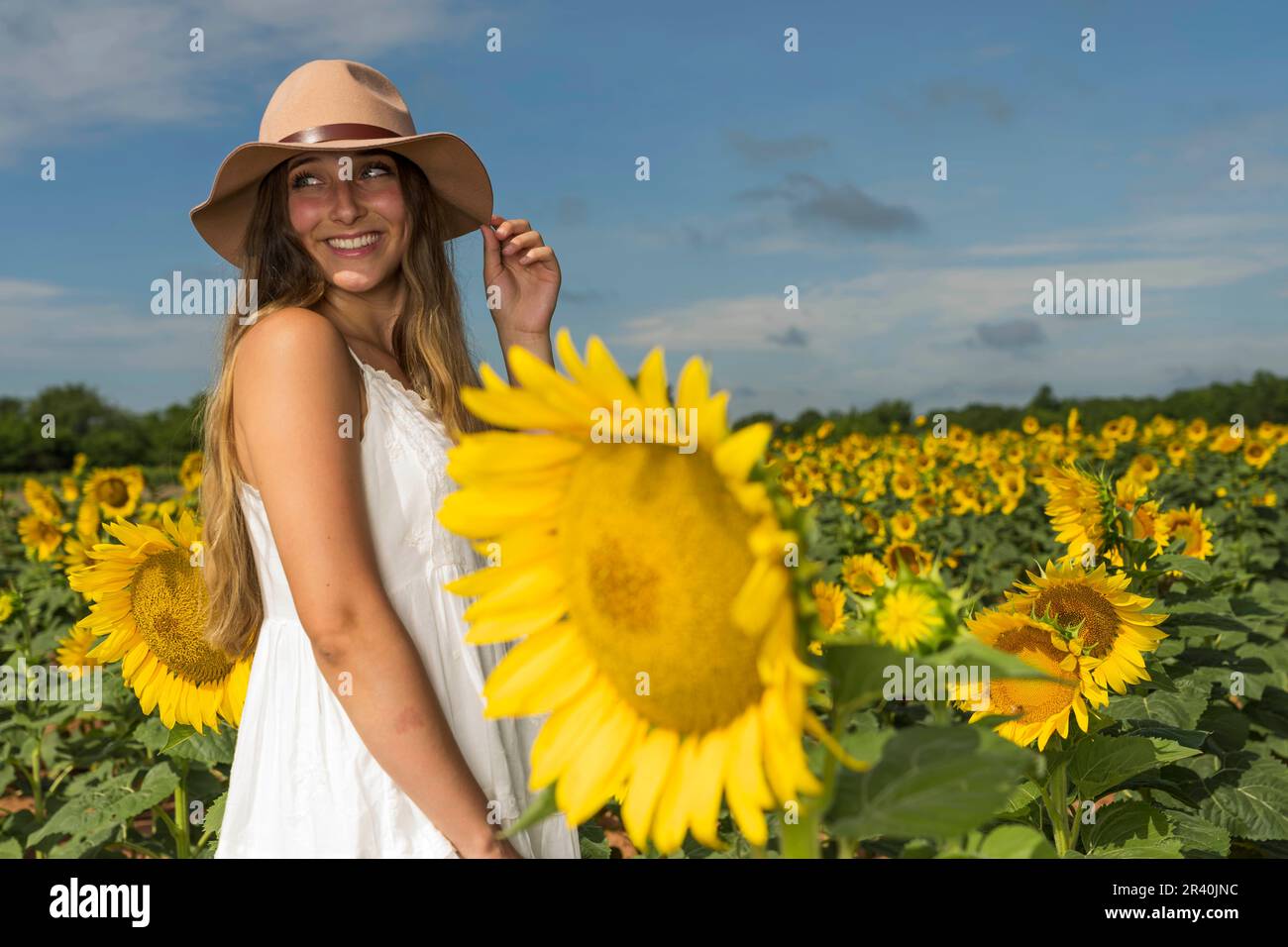 A Lovely Blonde Model Poses Outdoor While Enjoying The Summer Weather ...