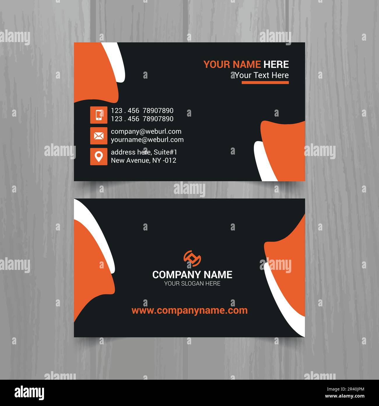 Horizontal White, Orange and deep grey color business card vector ...