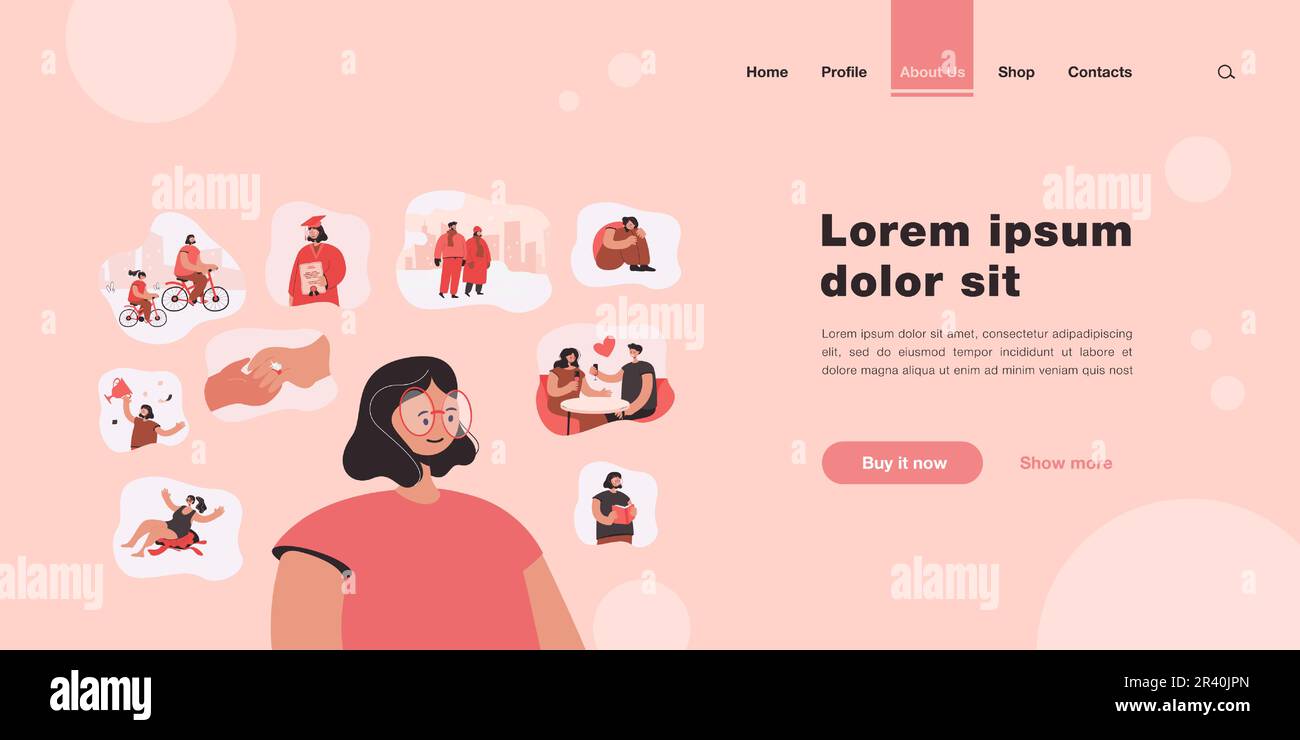 Positive woman remembering happy scenes of her life Stock Vector Image ...