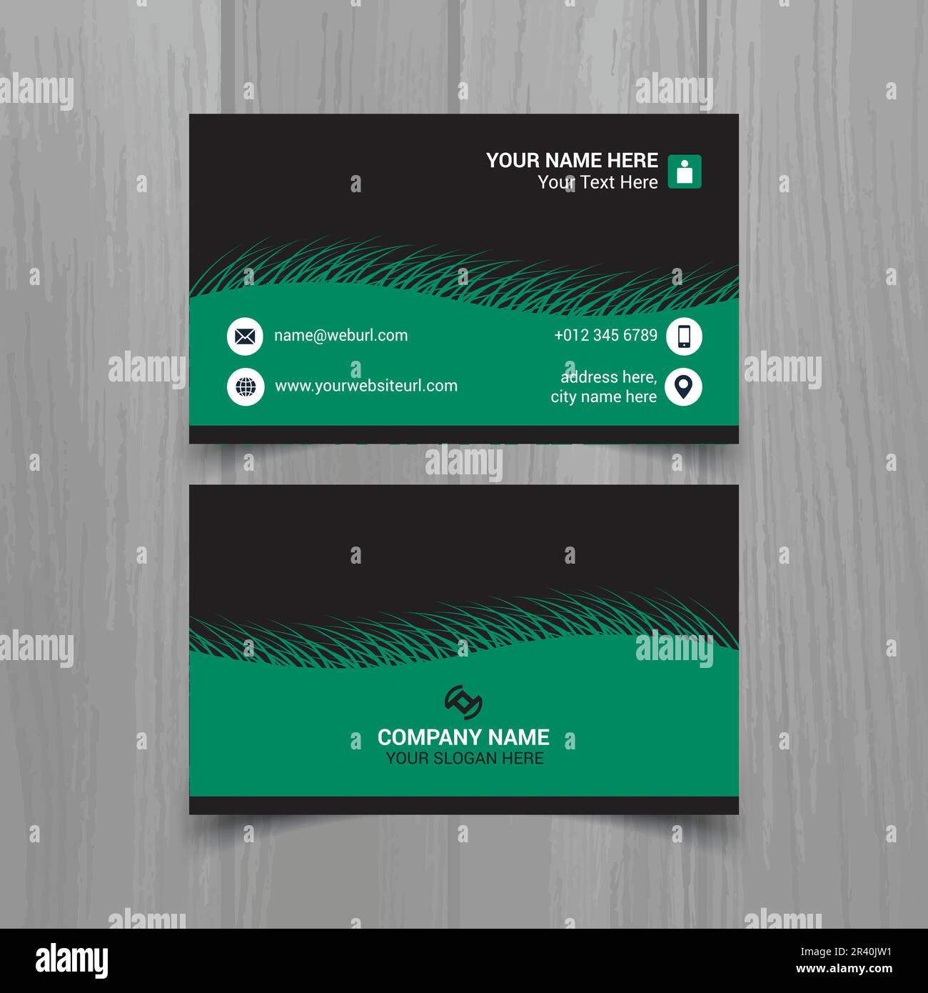 Horizontal Green and deep grey color business card vector template ...