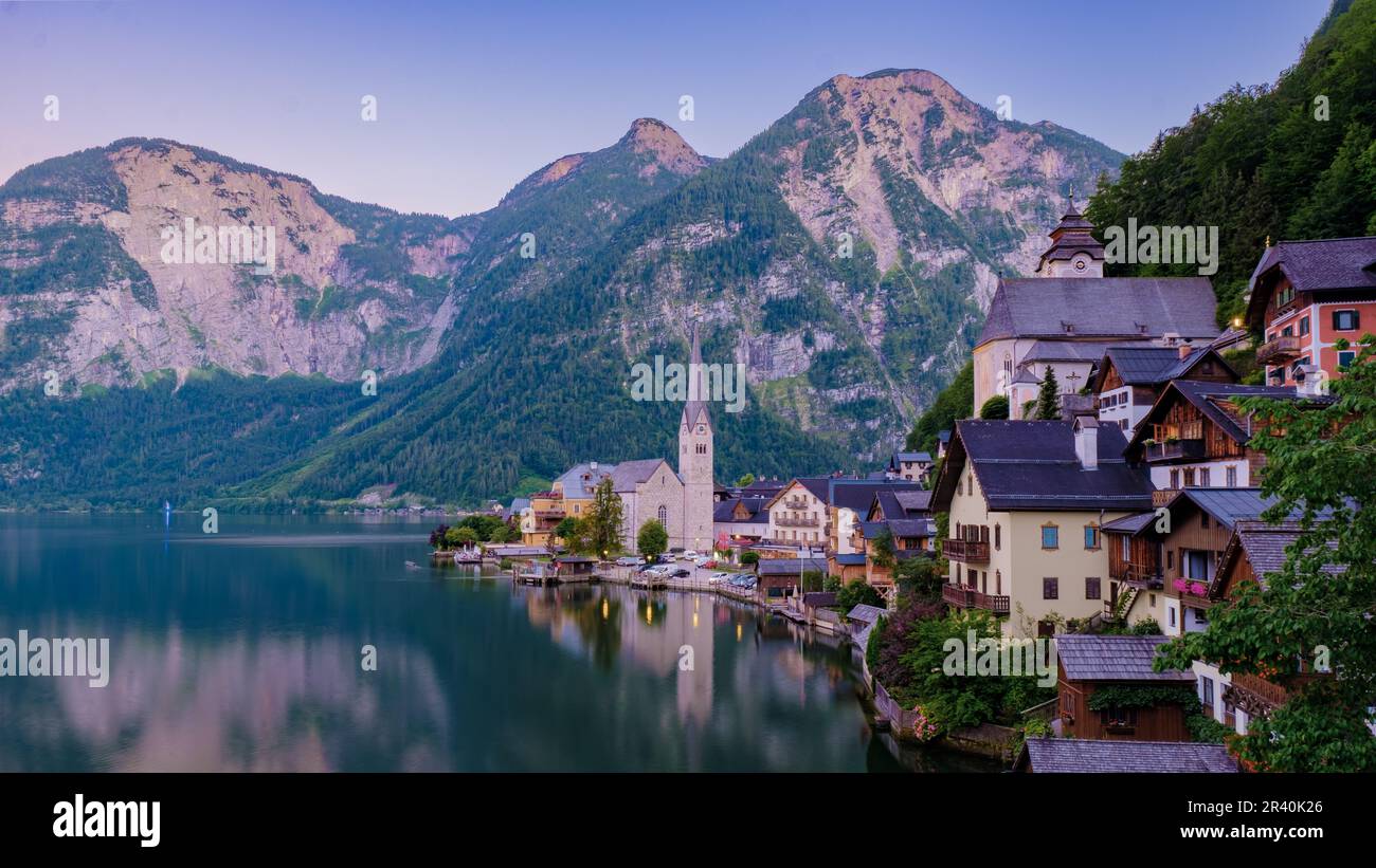 Hallstatt Salzkammergut, Austria, Hallstatt village on Hallstatter lake ...