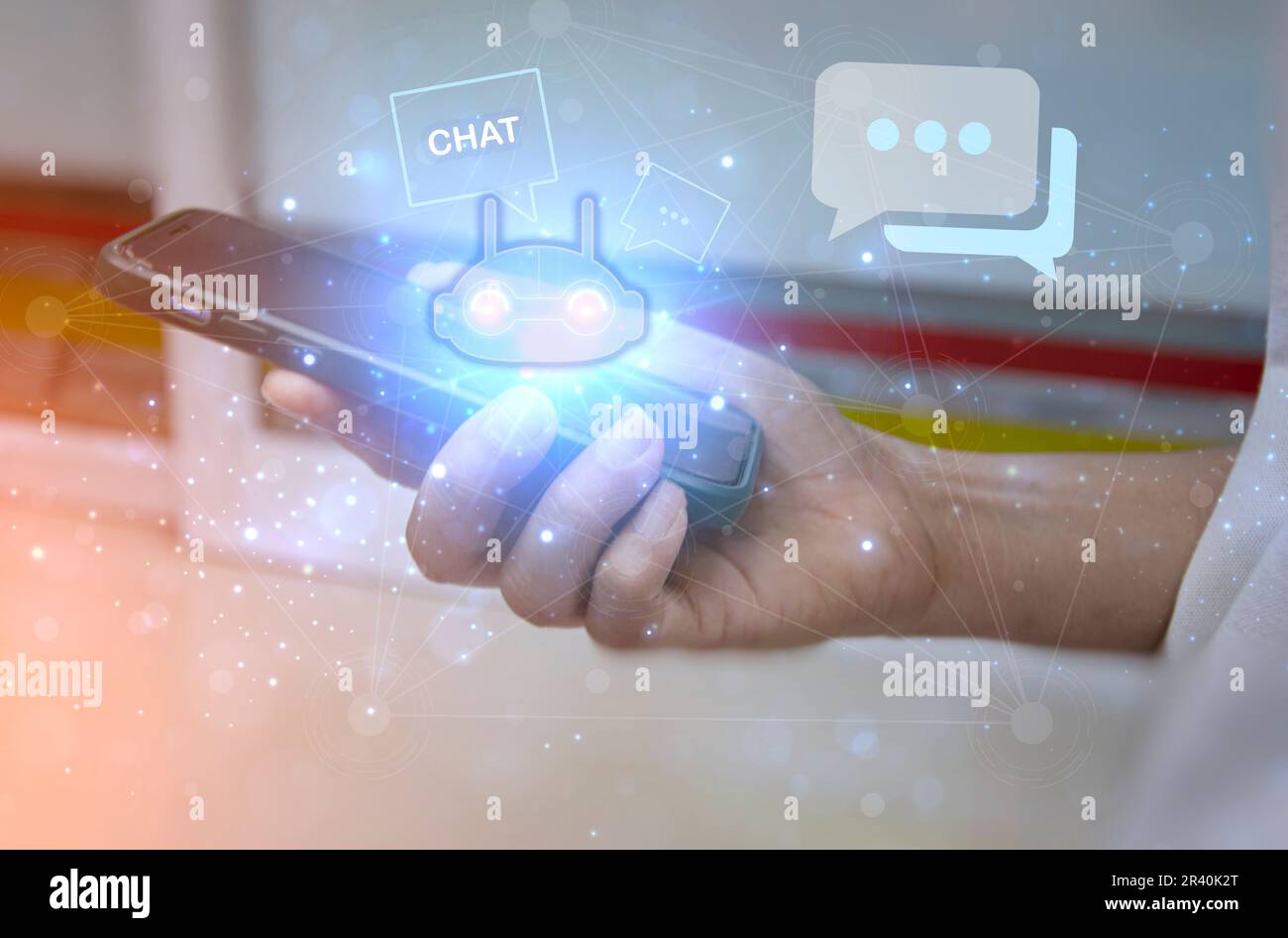artificial intelligence,AI chat bot concept.Man hands holding mobile ...