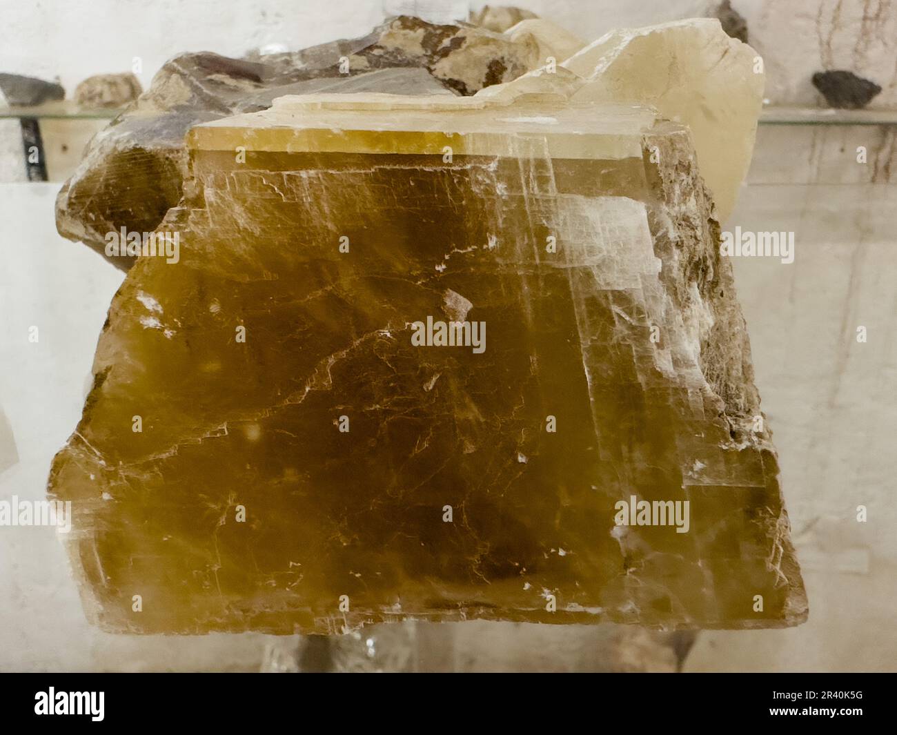 A sample of Golden Calcite mineral in the Pachamalui Museum, Villa San ...