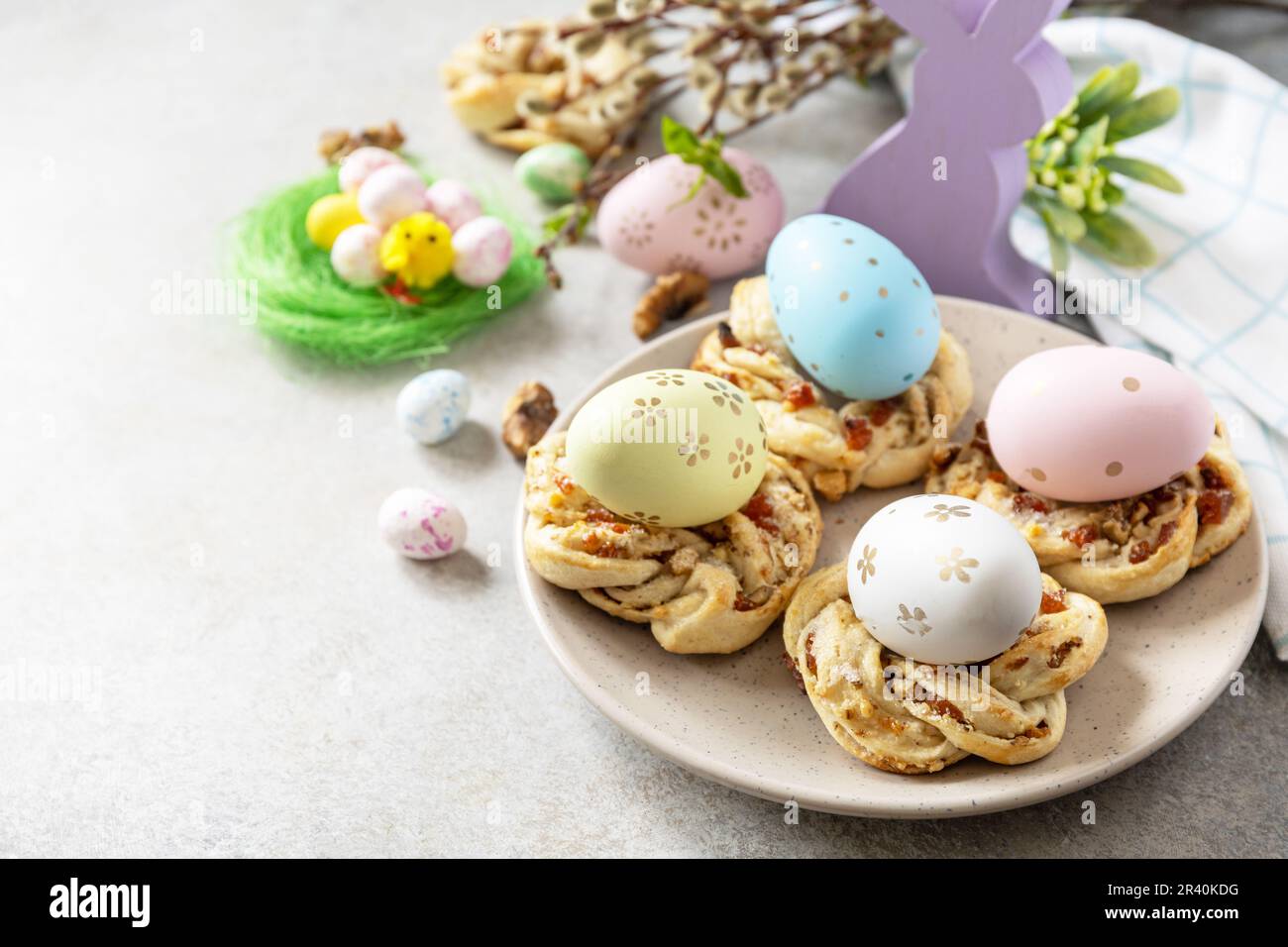 Easter composition. Sweet Italian Easter Bread Rings from puff pastry ...