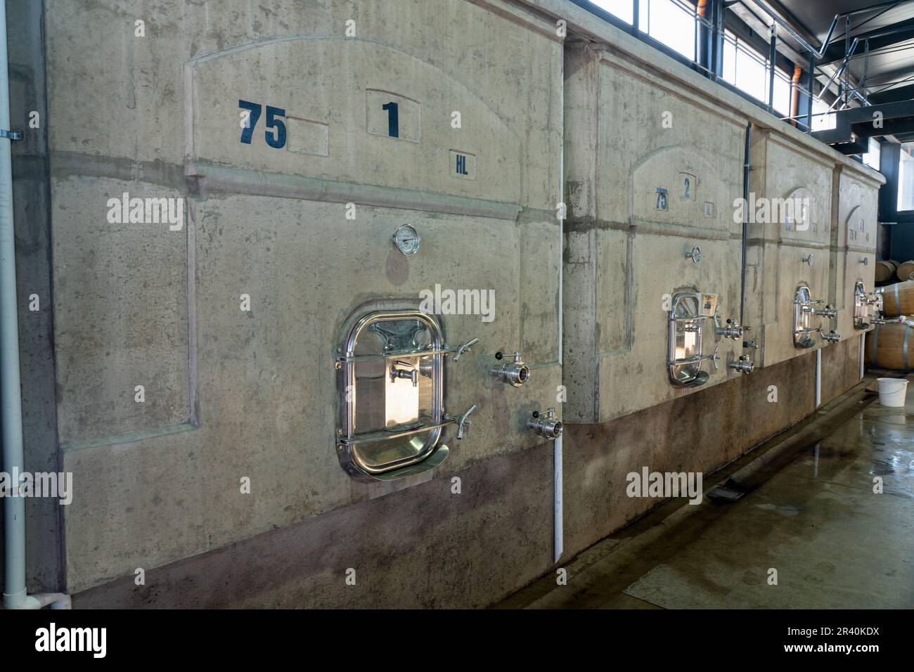 Large cement fermentation wine vats of 7,500 liters in the Los Cuadros ...